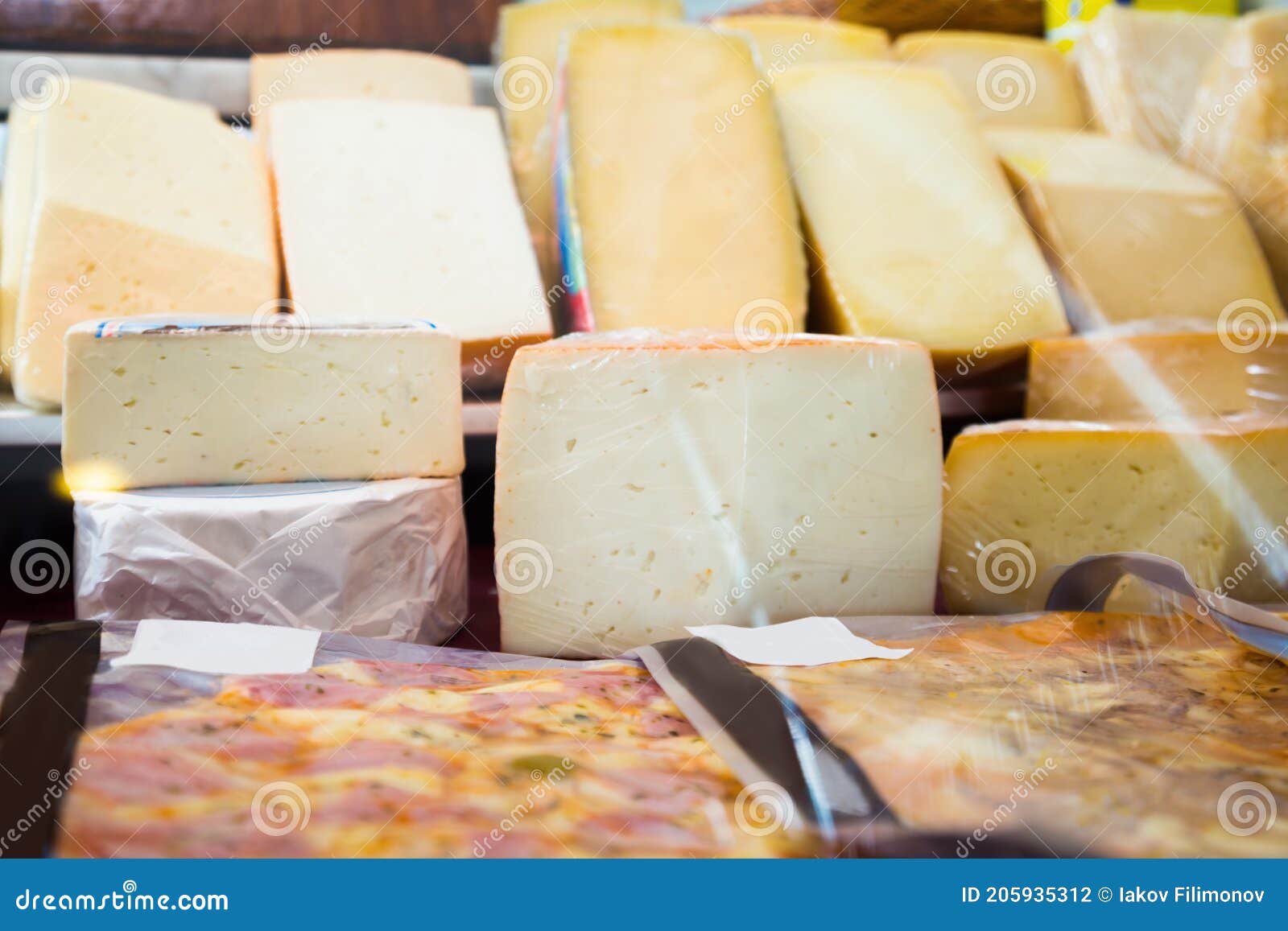 Cheese Collection on Counter Stock Photo - Image of food, products ...