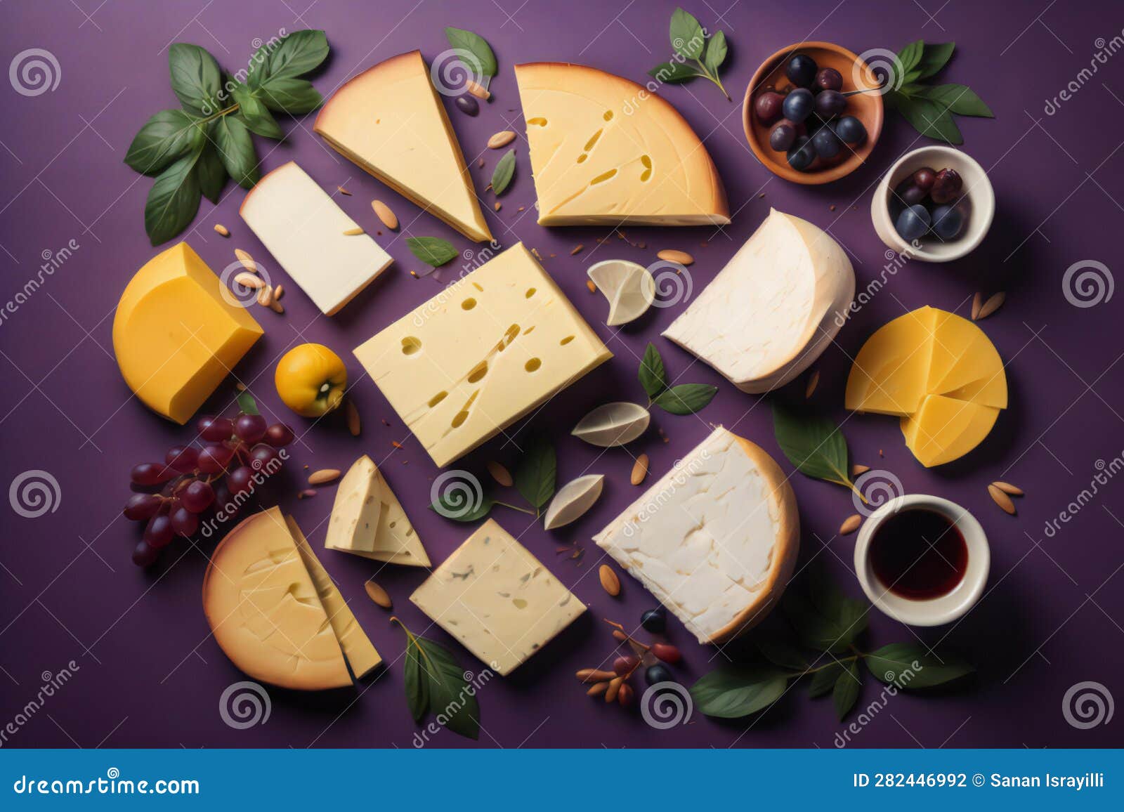 Cheese Composition. Assortment of Cheeses on Purple Background, Top ...