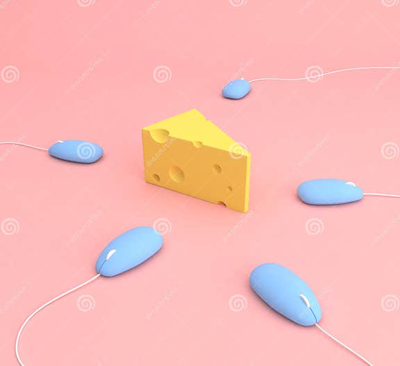 Cheese among with Computer Mouse, Minimal Concept, 3d Rendering Stock ...