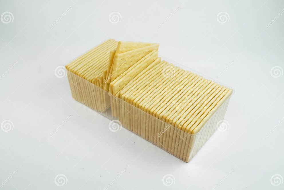 Cheese Crackers in a Rectangular Transparent Plastic Container on a ...