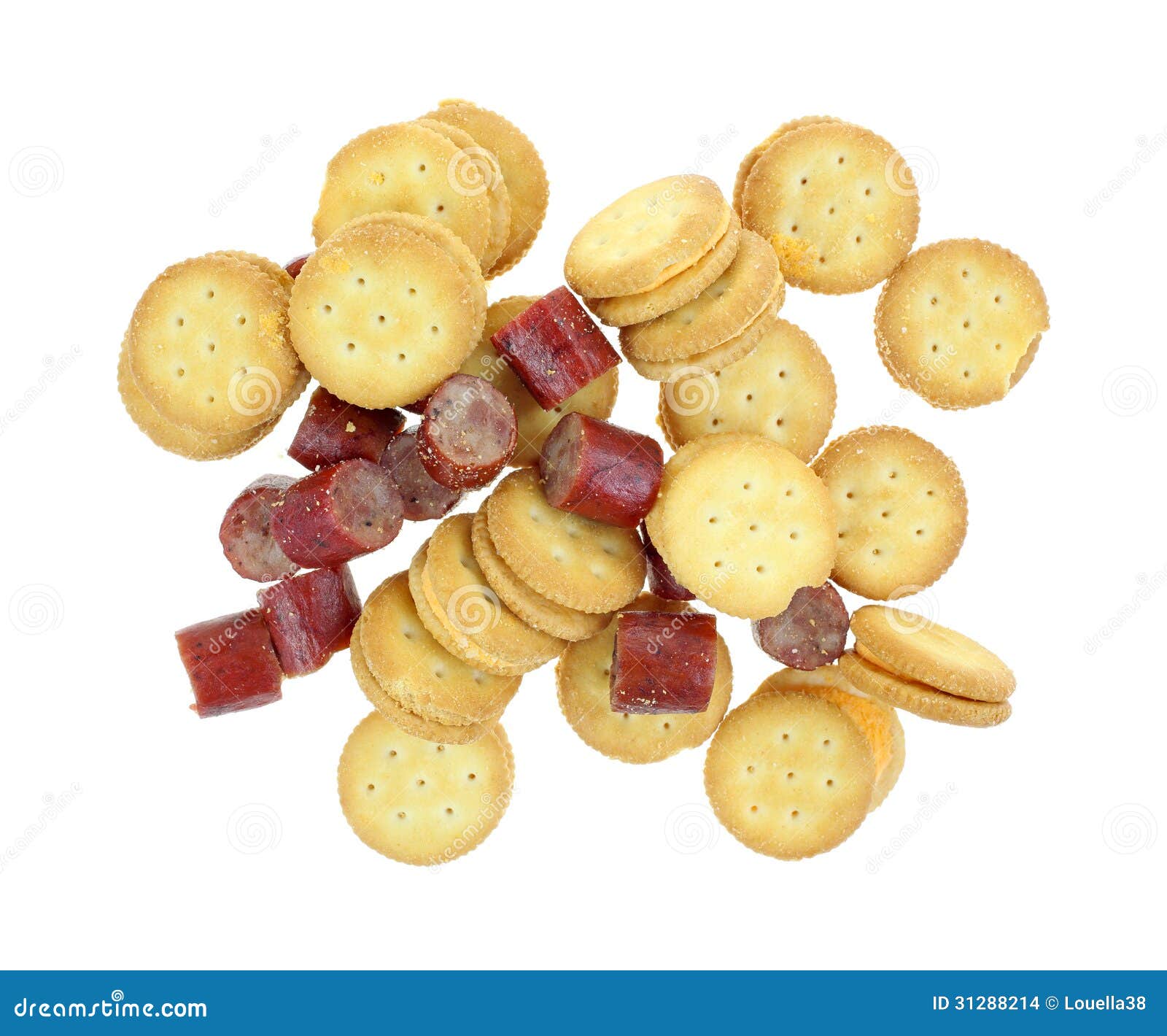Cheese Crackers Sliced Sausage Top View Stock Photo - Image of overhead ...