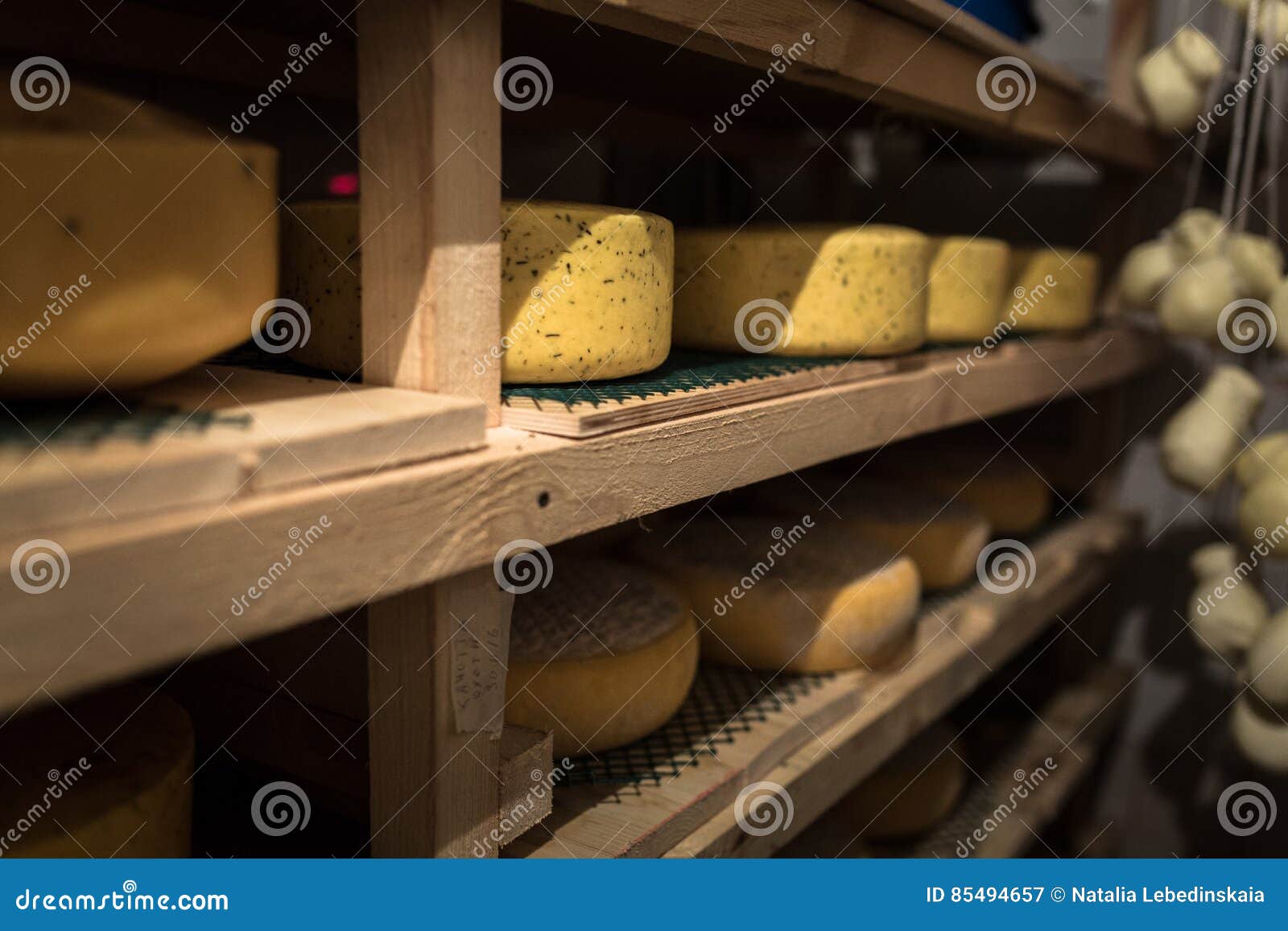 Cheese at the Dairy, Cheese is Ripen on Racks Stock Image - Image of ...