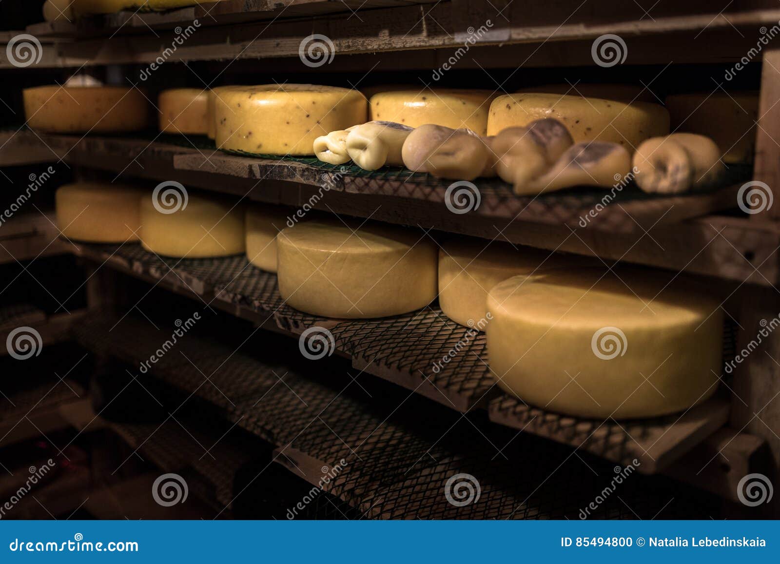 Cheese at the Dairy, Cheese is Ripen on Racks Stock Photo - Image of ...