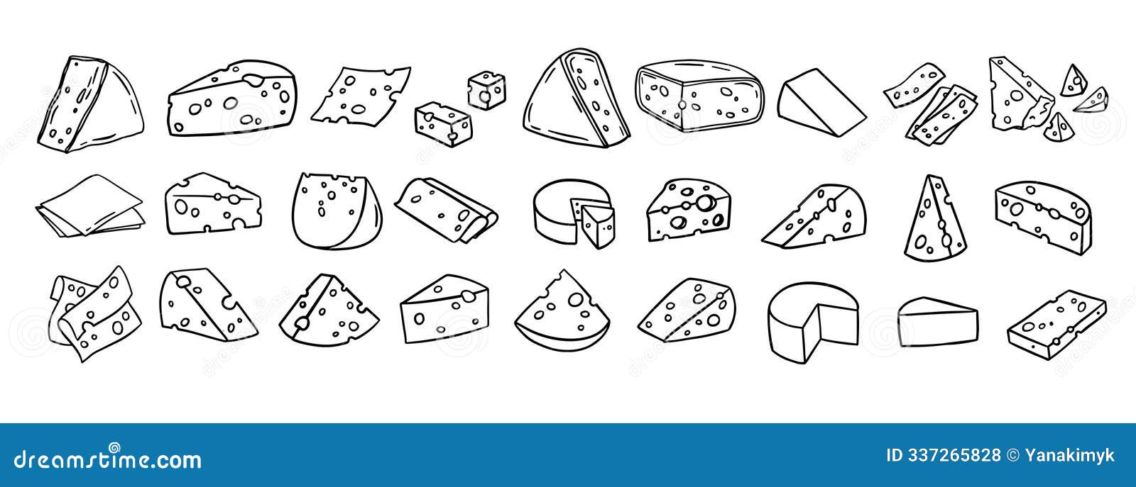 Cheese Doodle Hand Drawn Line Icon Set. Different Piece Slice Cheese ...