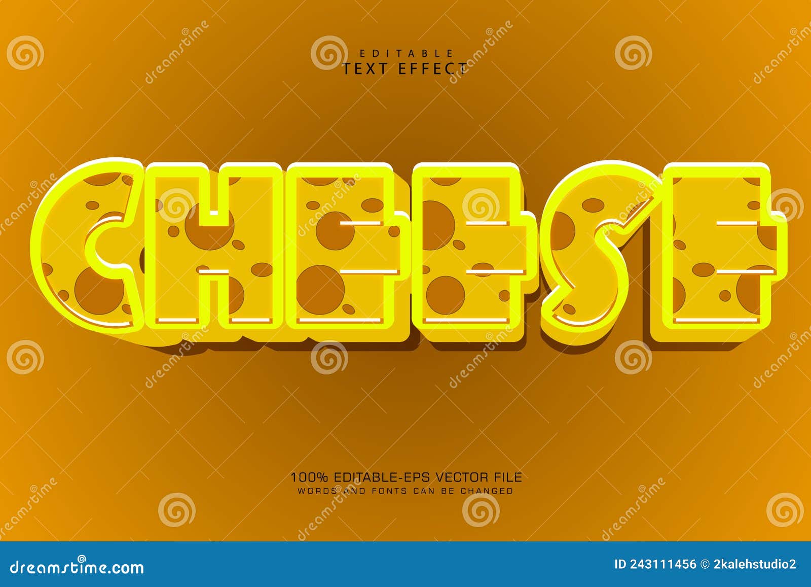 Cheese Editable Text Effect 3 Dimension Emboss Cartoon Style Stock ...