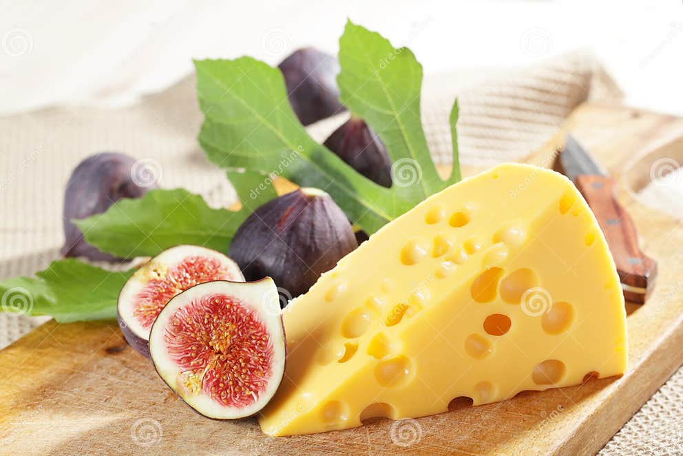 Cheese and figs stock photo. Image of leaf, figs, swiss - 18205272
