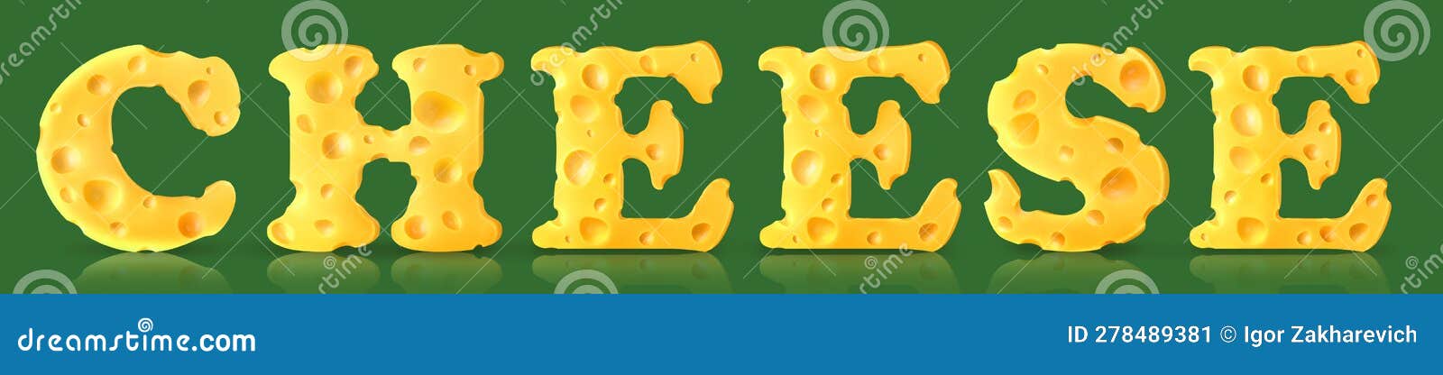 Cheese in the Form of Letters with a Shadow.Cheese Text on a Green ...