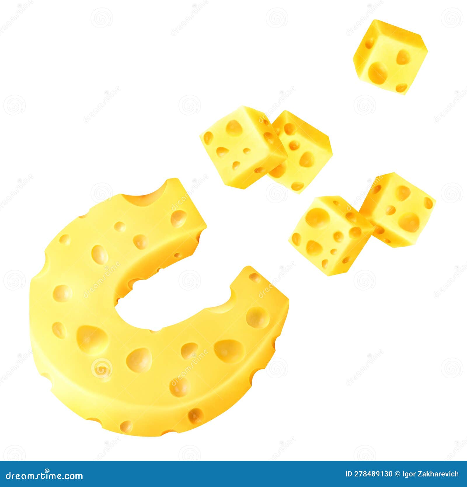 Cheese in the Form of a Magnet Attracts Pieces of Cheese on a White ...