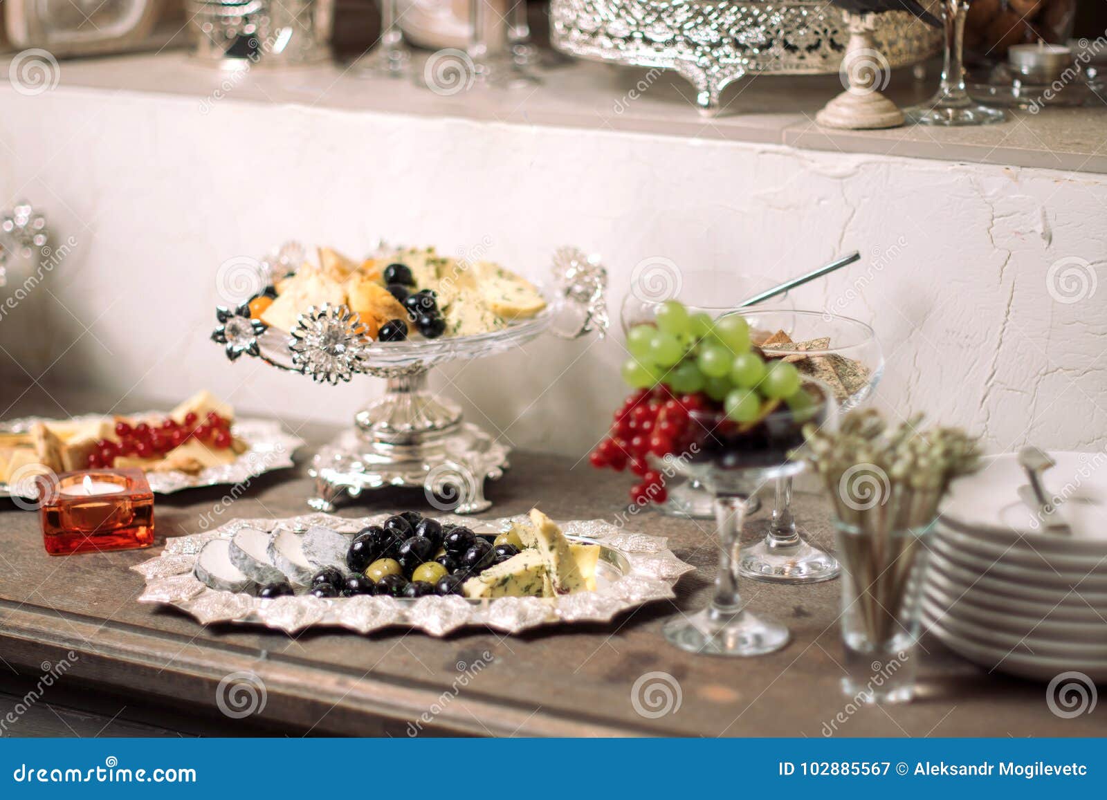 Buffet Table, Silver Plate. Stock Image - Image of aperitif, decorated ...