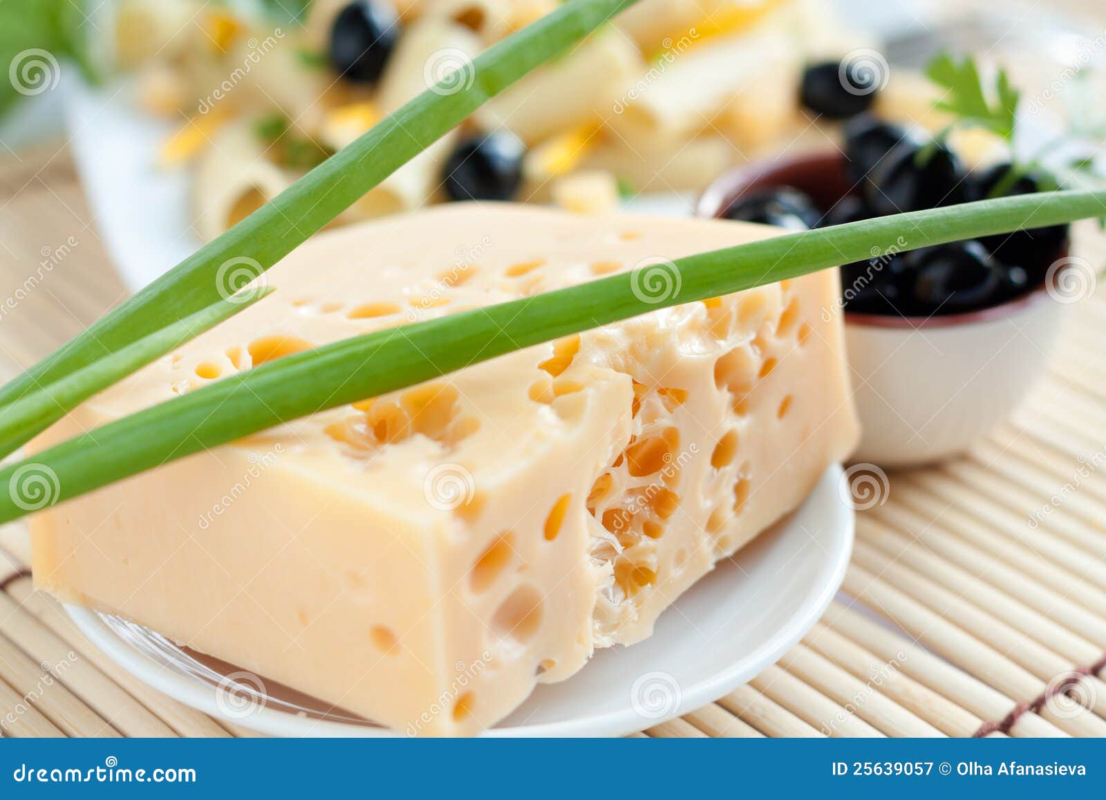 Cheese with Green Onions and Olives Stock Image - Image of fresh ...