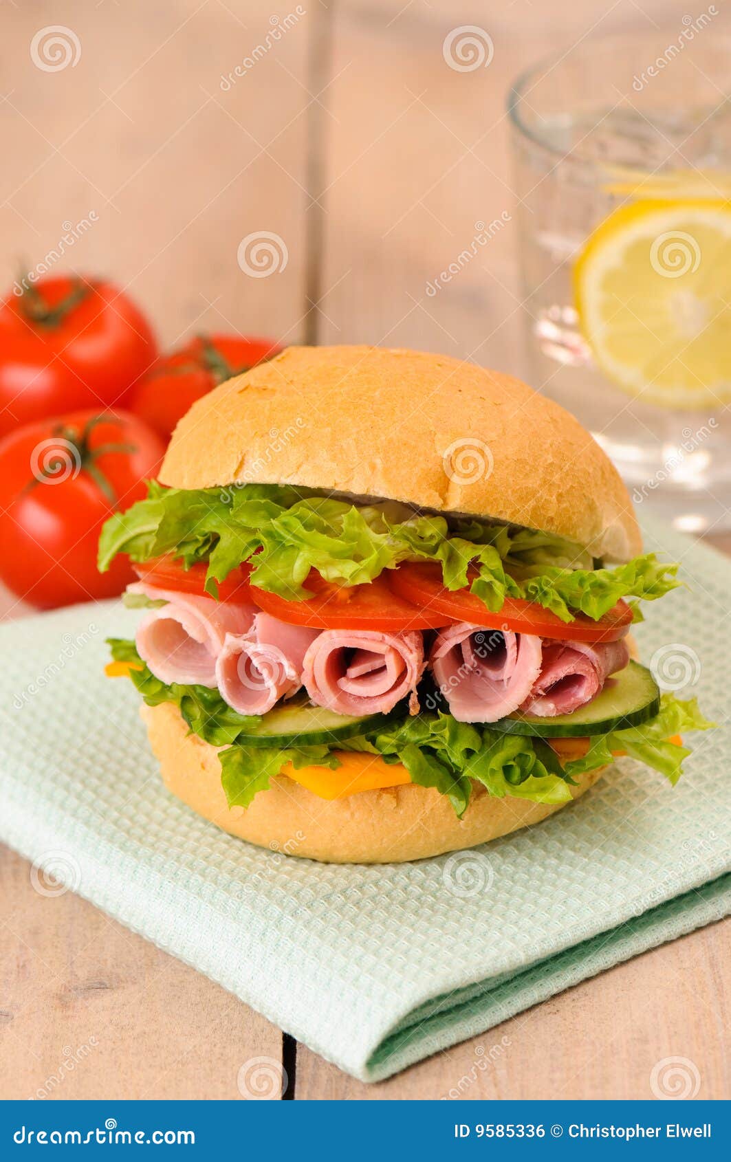 Cheese & Ham Crusty Roll Stock Photo - Image of checked, cheddar: 9585336