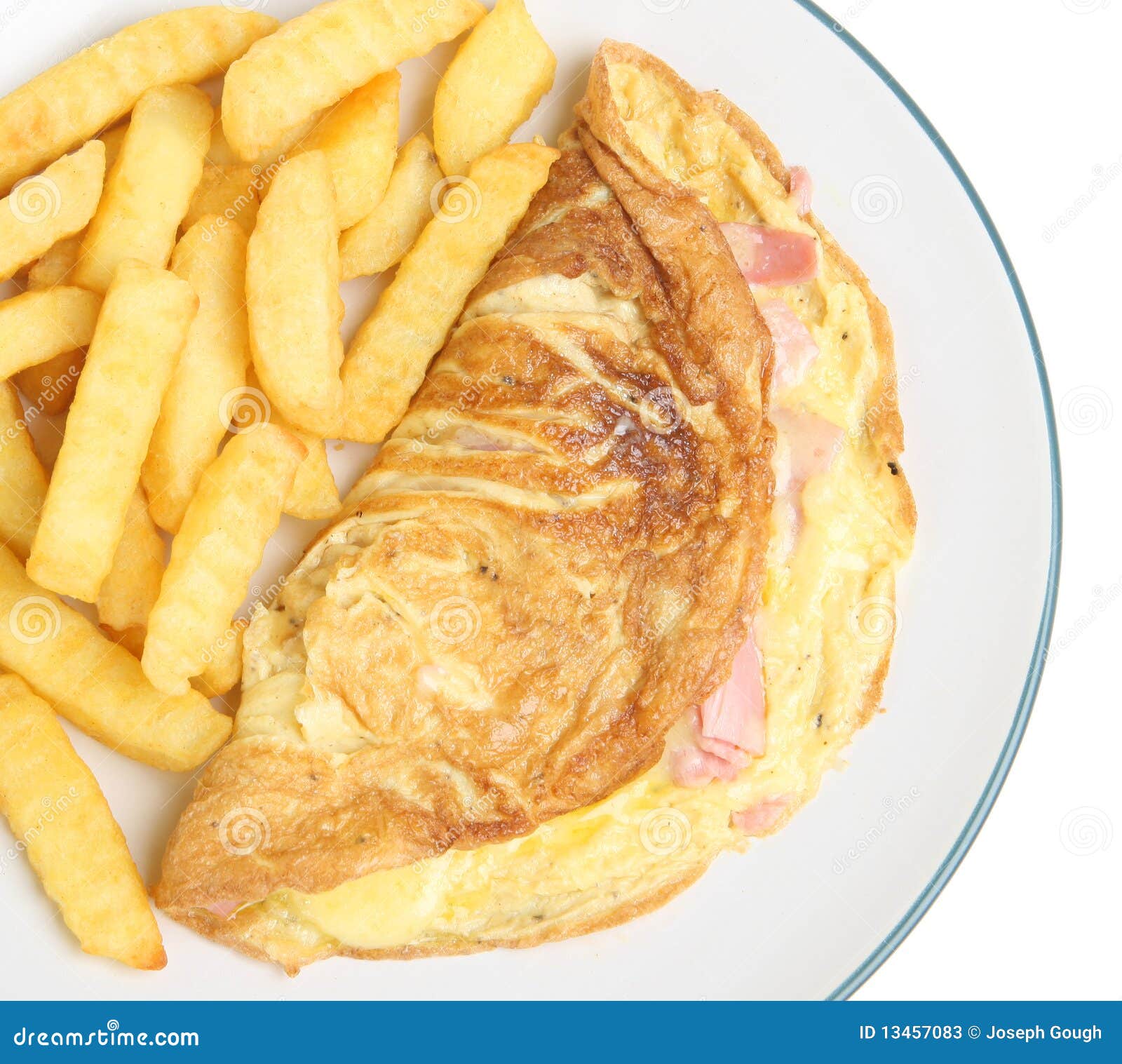 Cheese & Ham Omelet & Chips Stock Image - Image of cheese, isolated ...