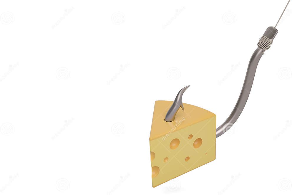 Cheese on Hook 3D Illustration. Stock Illustration - Illustration of ...