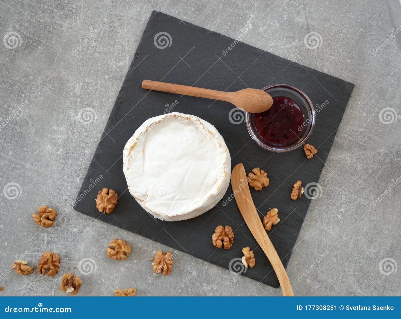 Cheese and Jam on the Stone Table Stock Image - Image of horizontal ...
