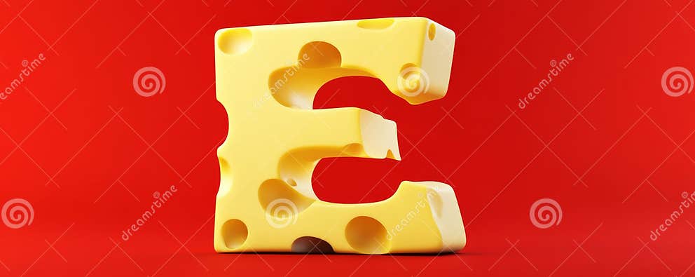 Cheese Letter E on Red Background Stock Image - Image of playful ...