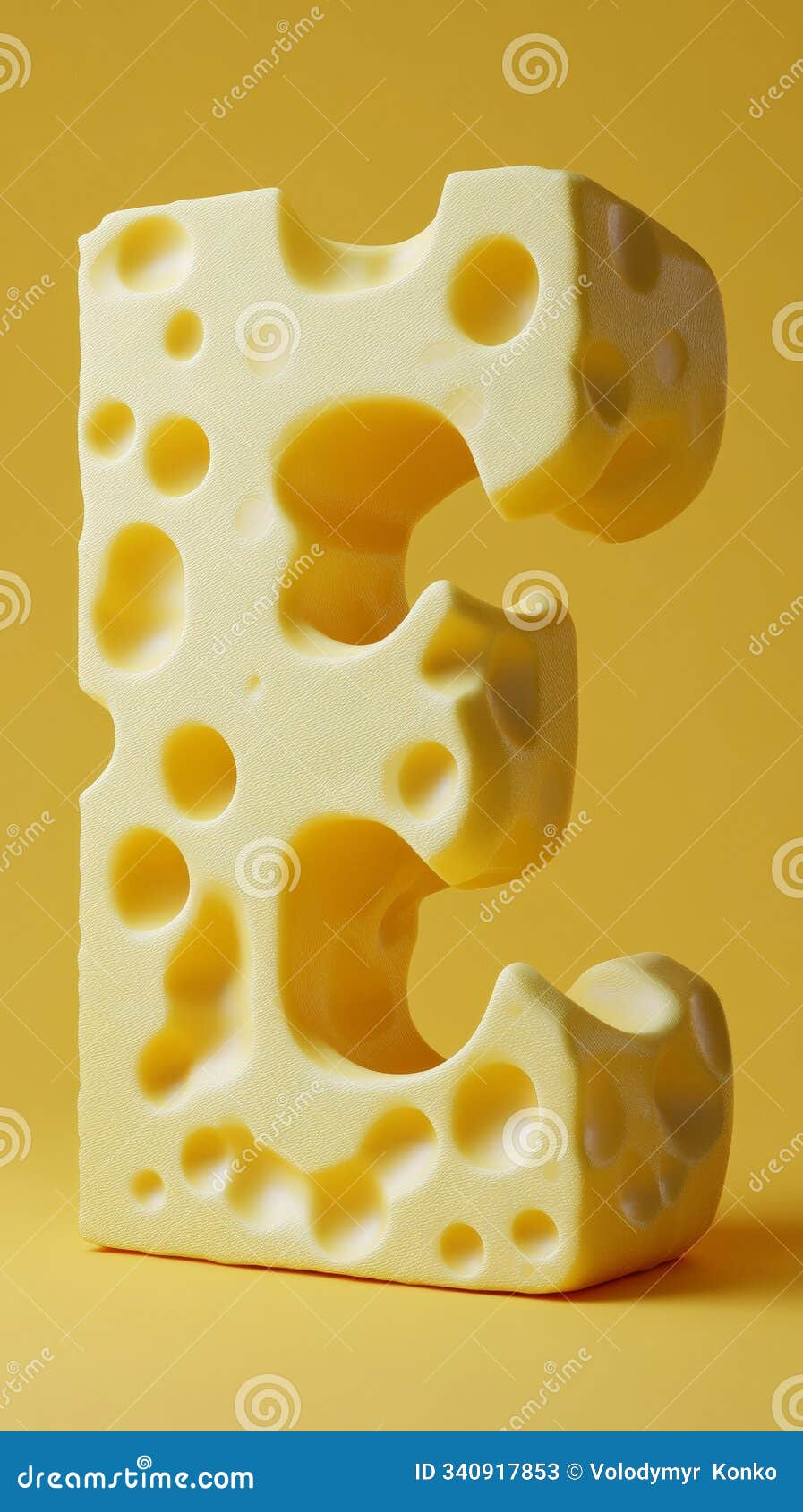 Cheese Letter E on Yellow Background, Creative Typography Concept Stock ...