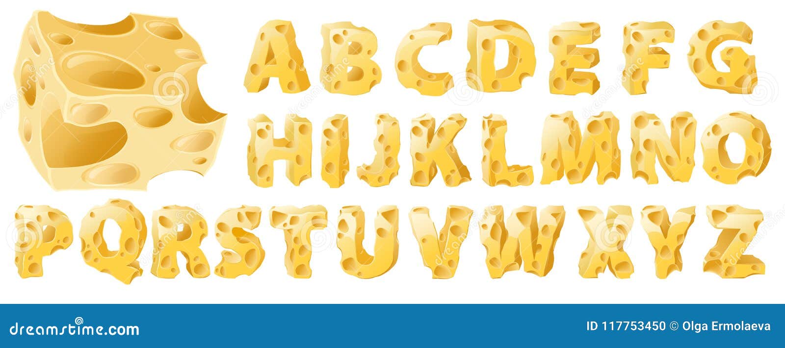 Cheese Letters Set. Vector Illustration | CartoonDealer.com #117753450