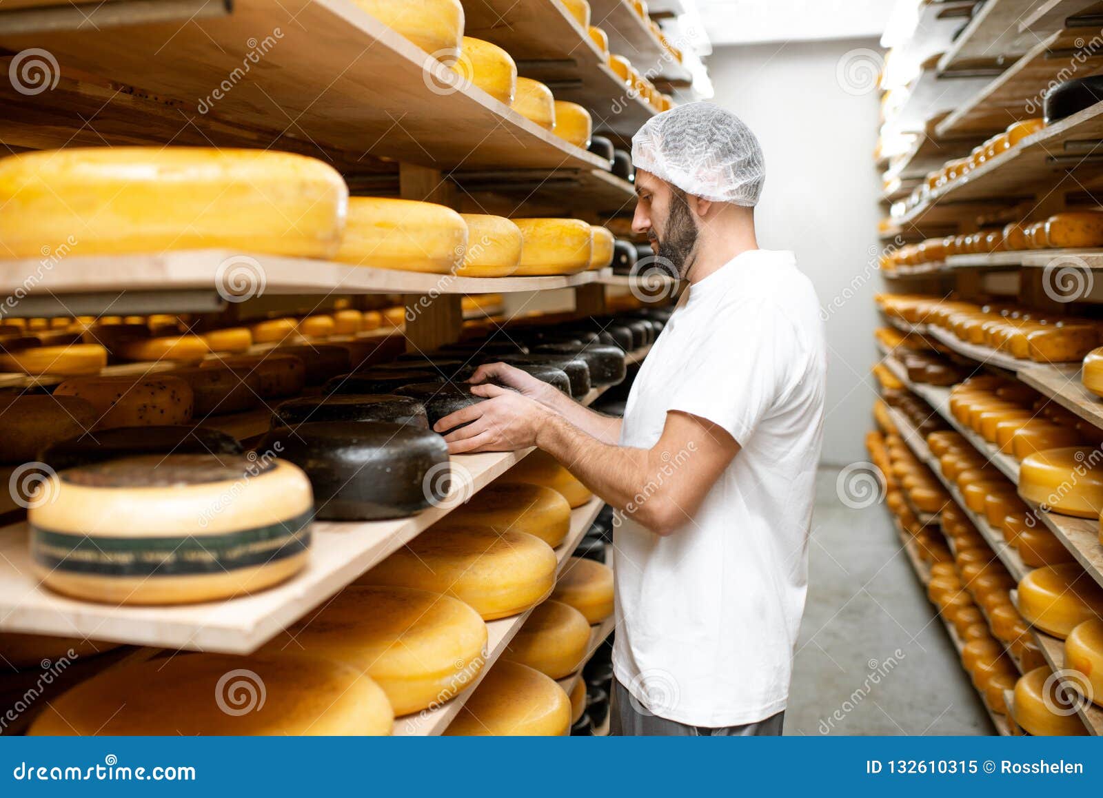 Cheese Maker at the Cheese Storage Stock Image - Image of seasoning ...