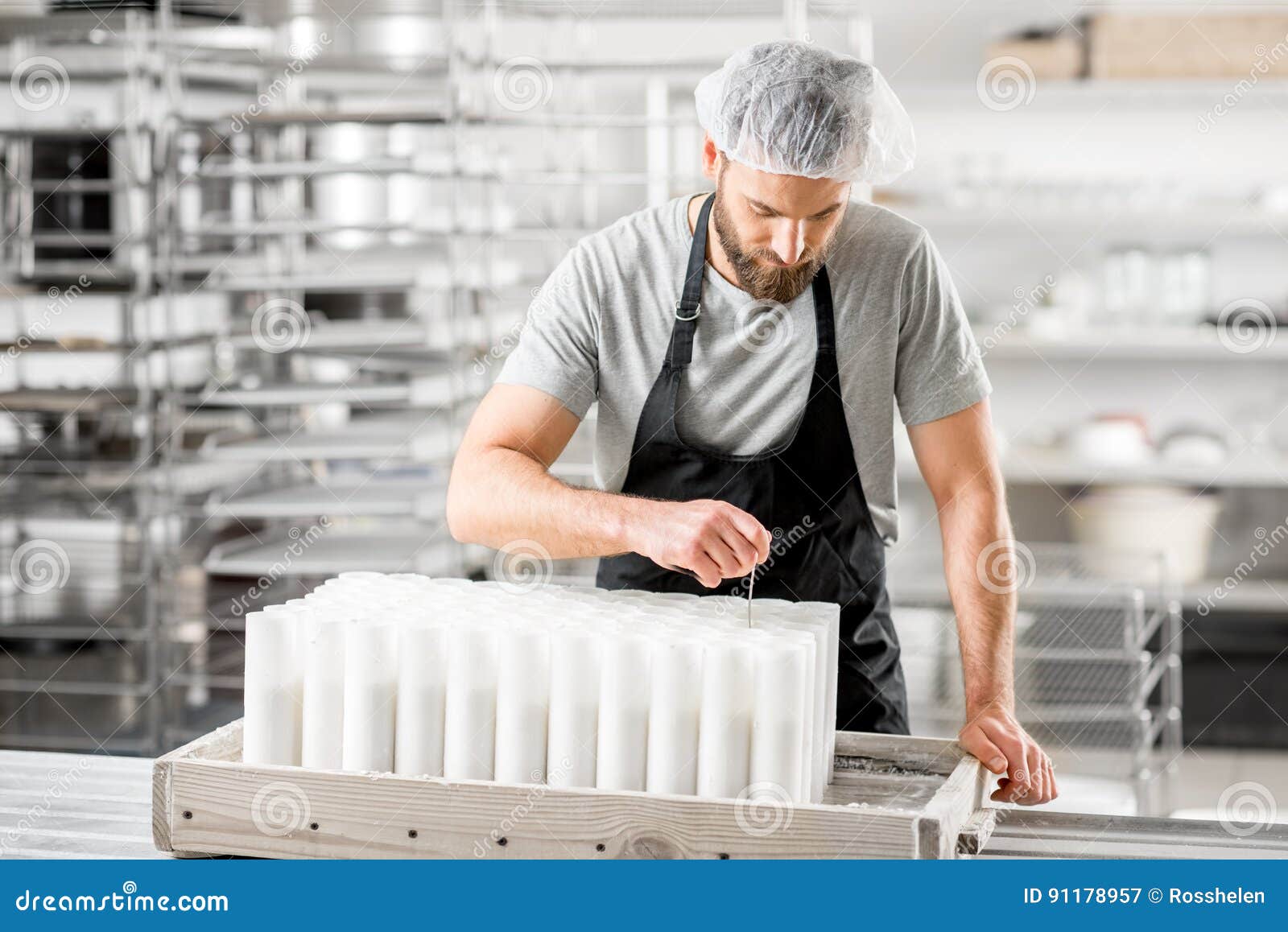 Cheese Maker at the Manufacturing Stock Image - Image of produce, apron ...