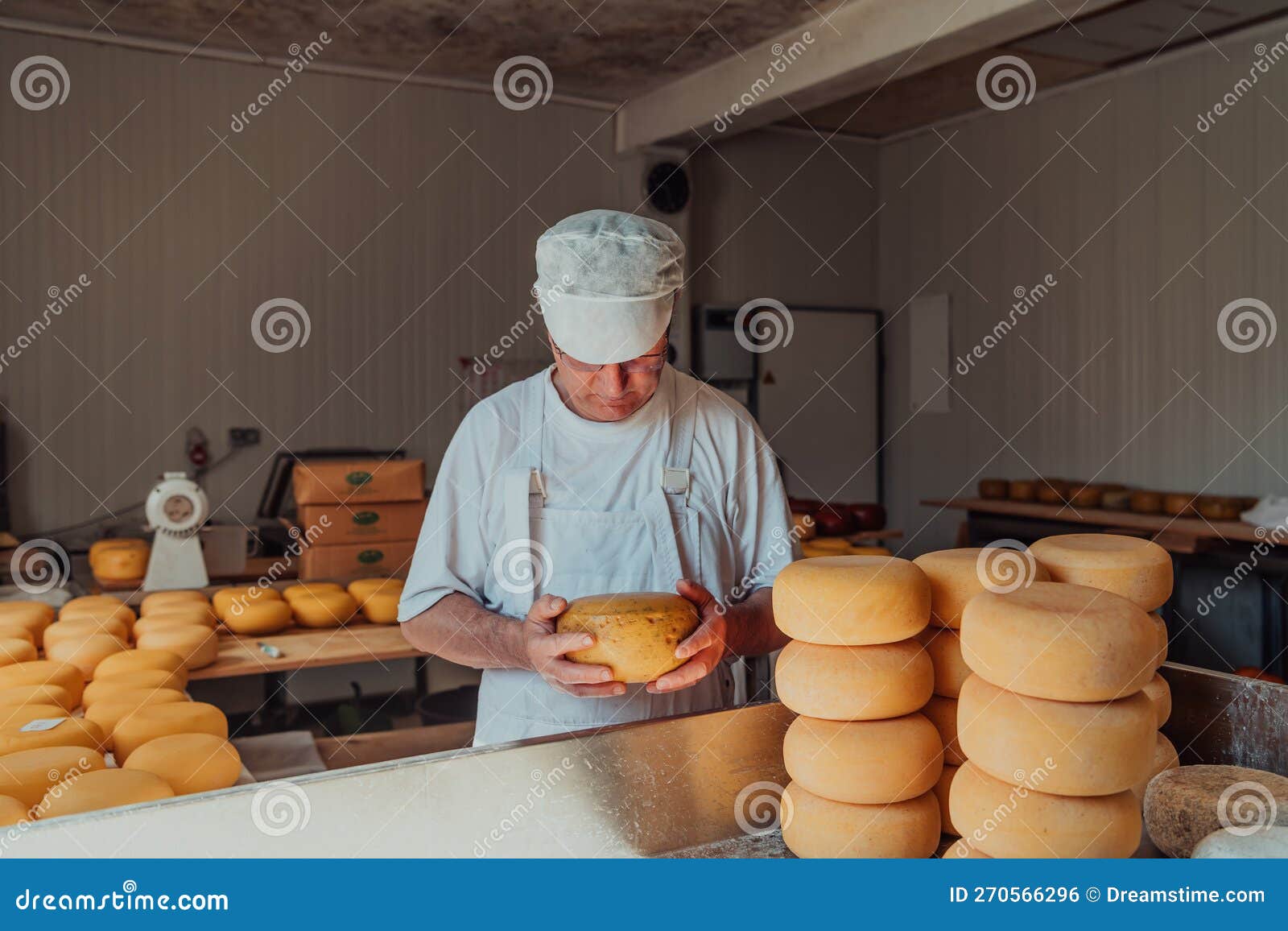 The Cheese Maker Sorting Freshly Processed Pieces of Cheese and ...