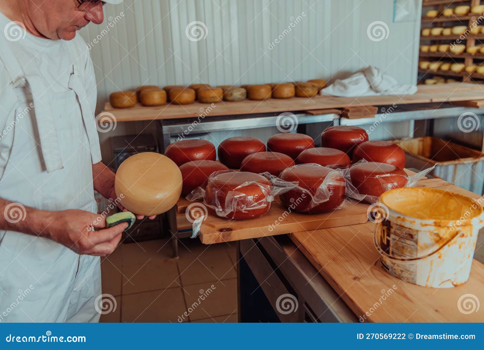 Cheese Maker Working in the Industry for Manual Production of Homemade ...
