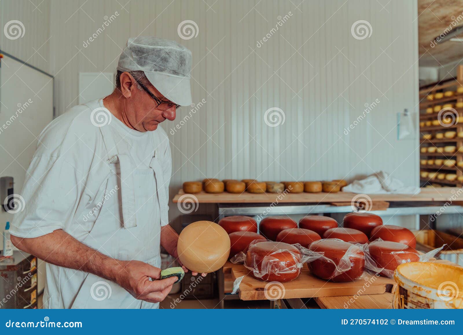 Cheese Maker Working in the Industry for Manual Production of Homemade ...