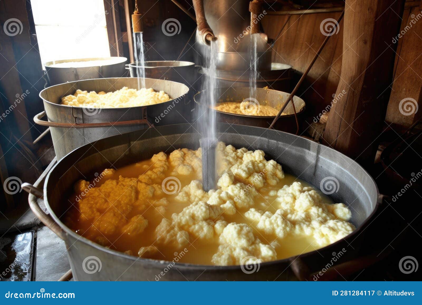 Cheese Making Process: Curds Forming in a Vat Stock Illustration ...