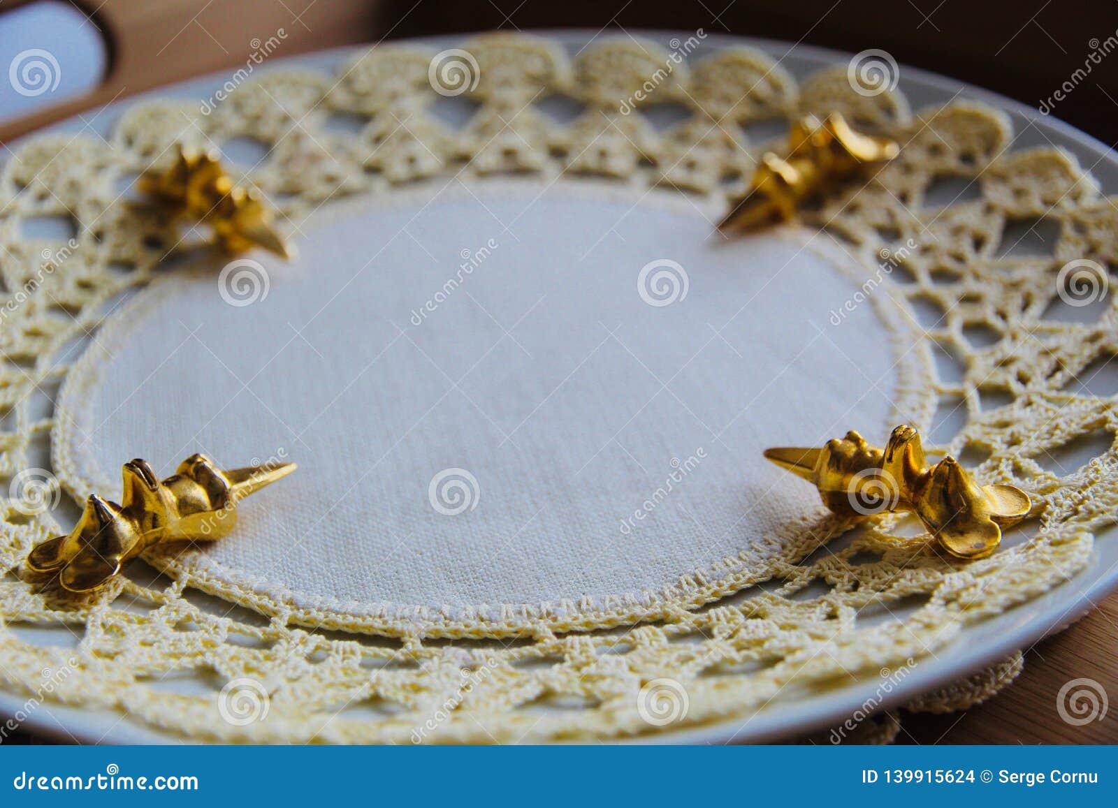 Cheese Markers and Doily on Plate Stock Photo - Image of fabric, shaped ...