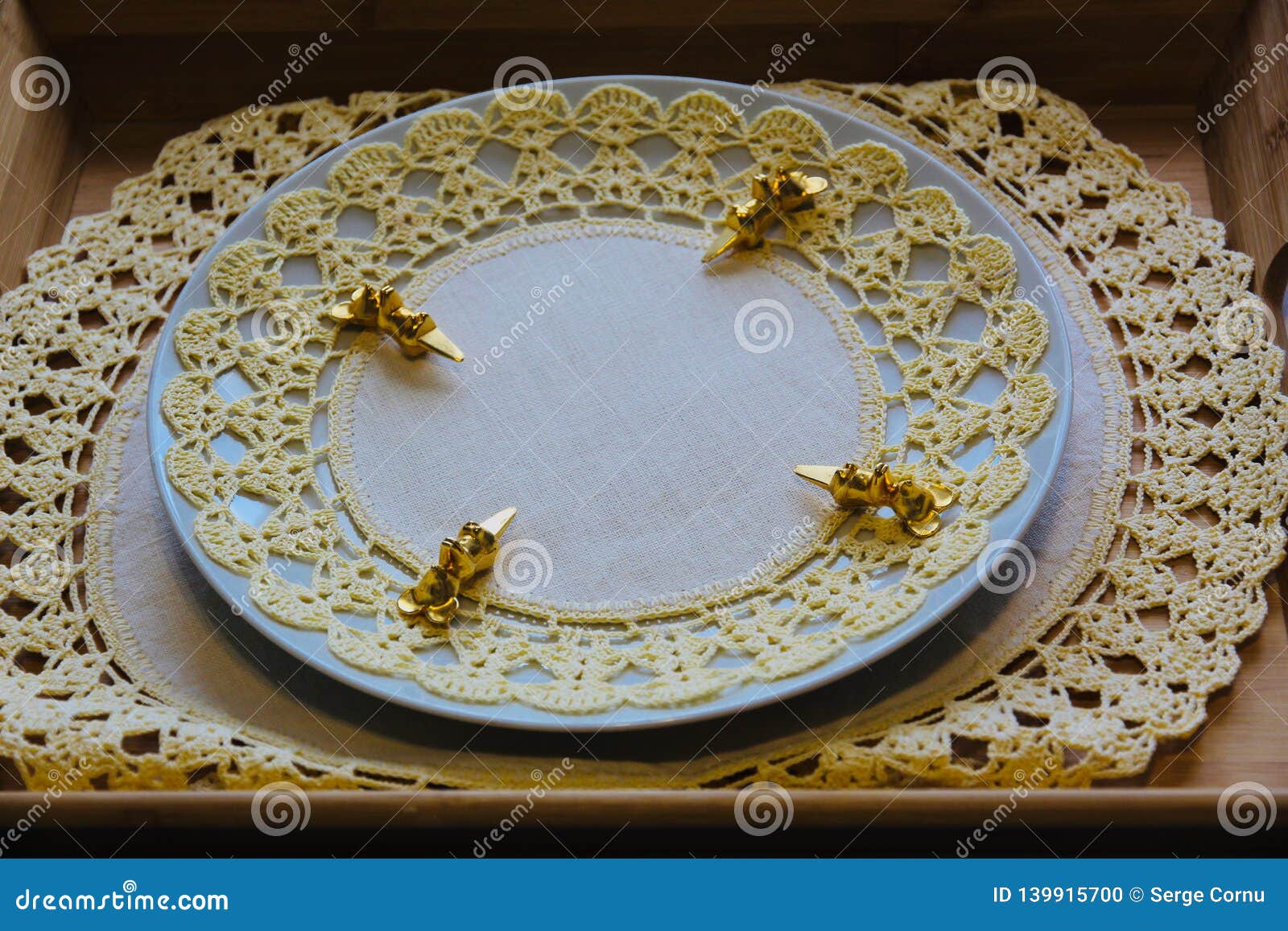 Cheese Markers and Doily on Plate Stock Photo - Image of round ...