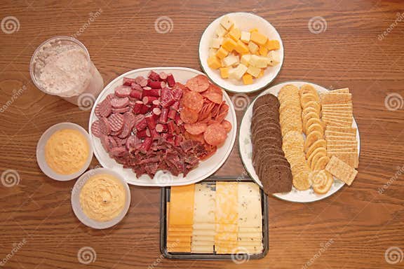 Cheese, Meat, and Crackers stock photo. Image of plates - 17629500