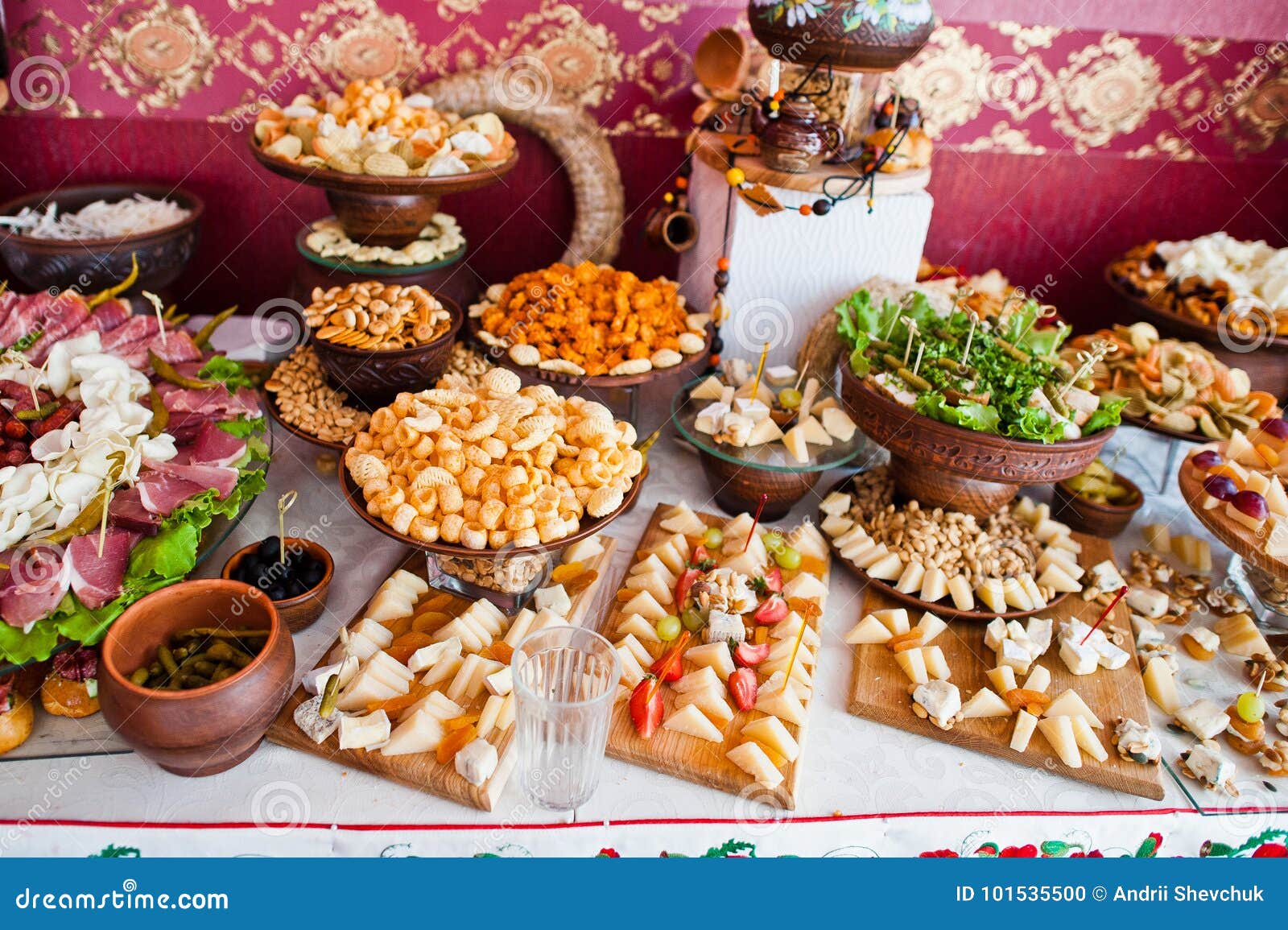 Cheese and Meat Decorated Dishes on the Wedding Banquet. Stock Photo ...
