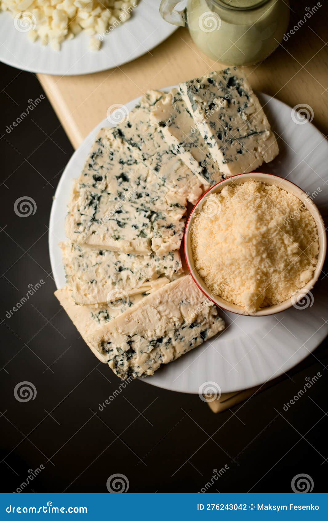 Cheese with Mold and Chopped Parmesan. Different Types of Cheese on ...