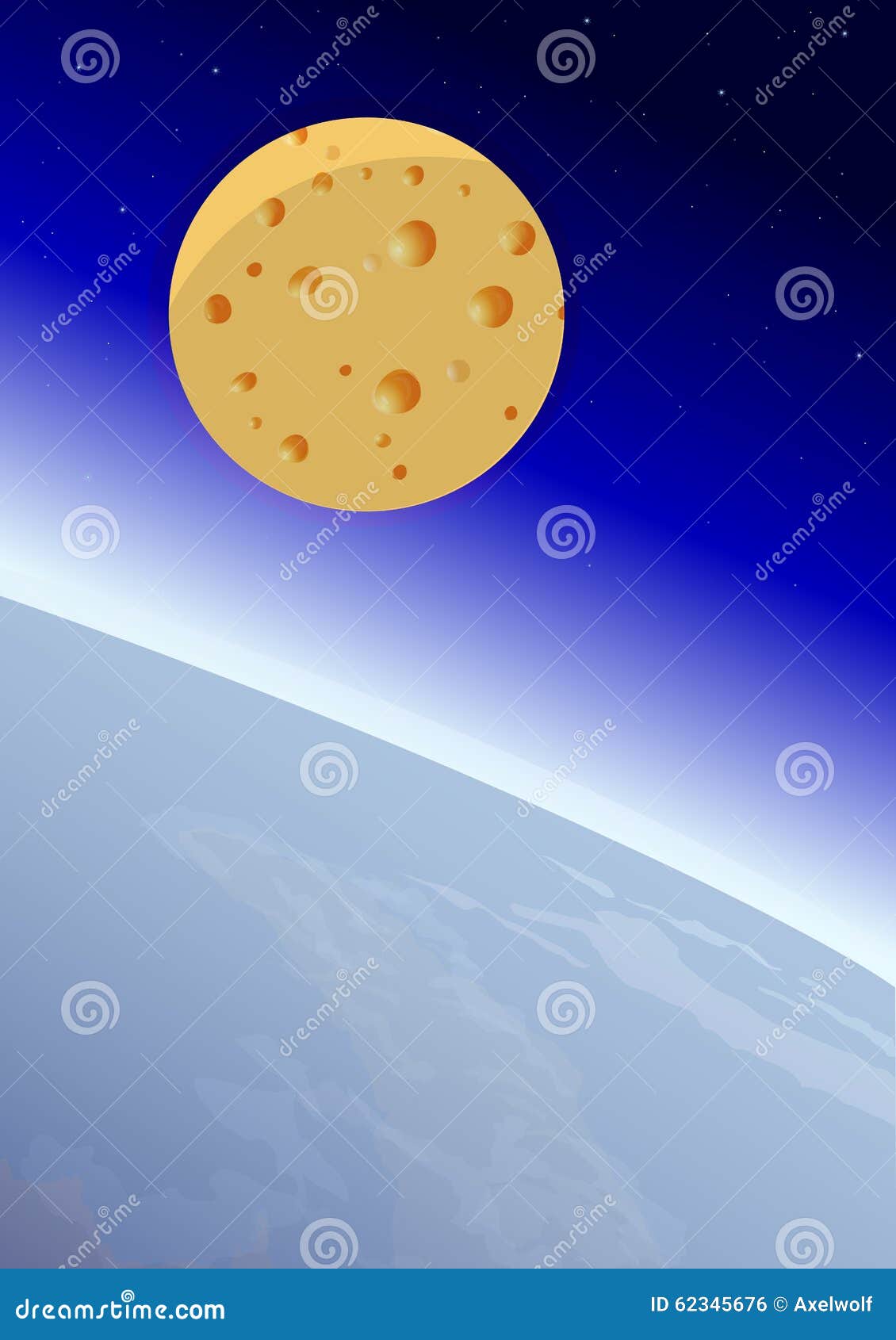 Cheese Moon Near Planet in Space, Vector Illustration Stock Vector ...