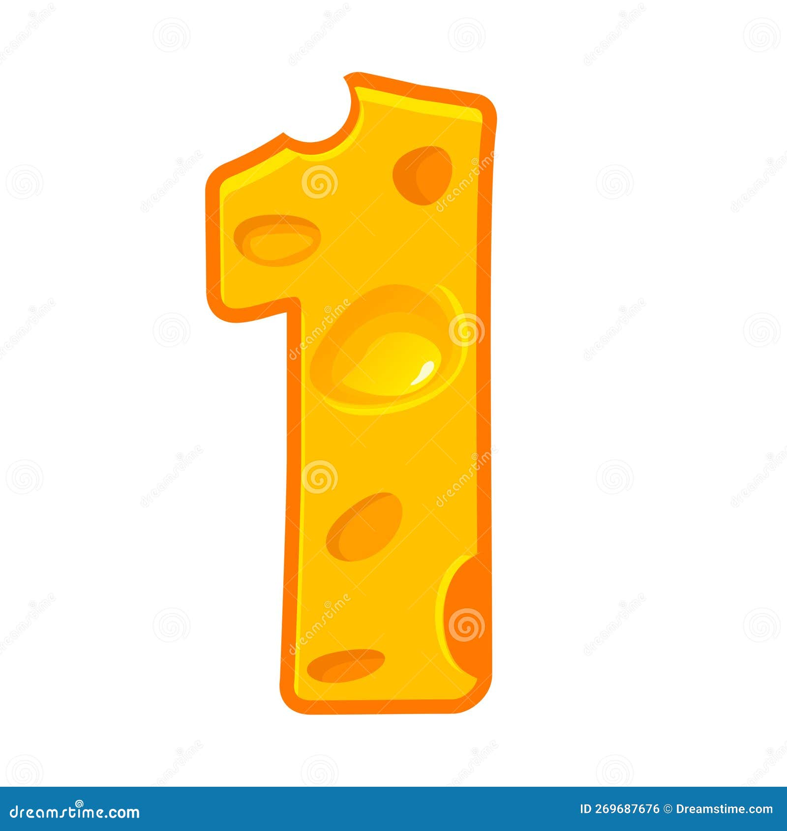 Cheese Number 1. One Font Kids Number. Figure 1 Vector Illustration ...