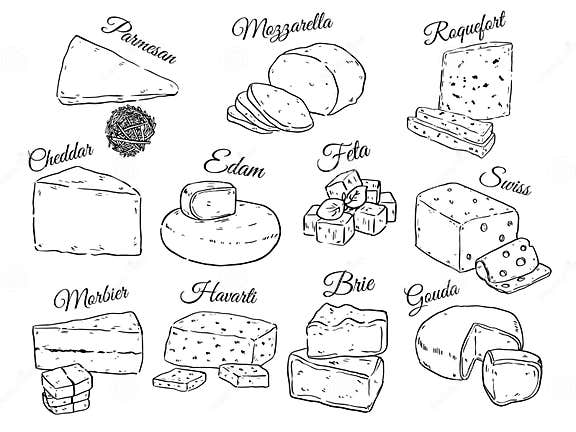 288 Cheese Outline Drawing Set3 Stock Illustration - Illustration of ...