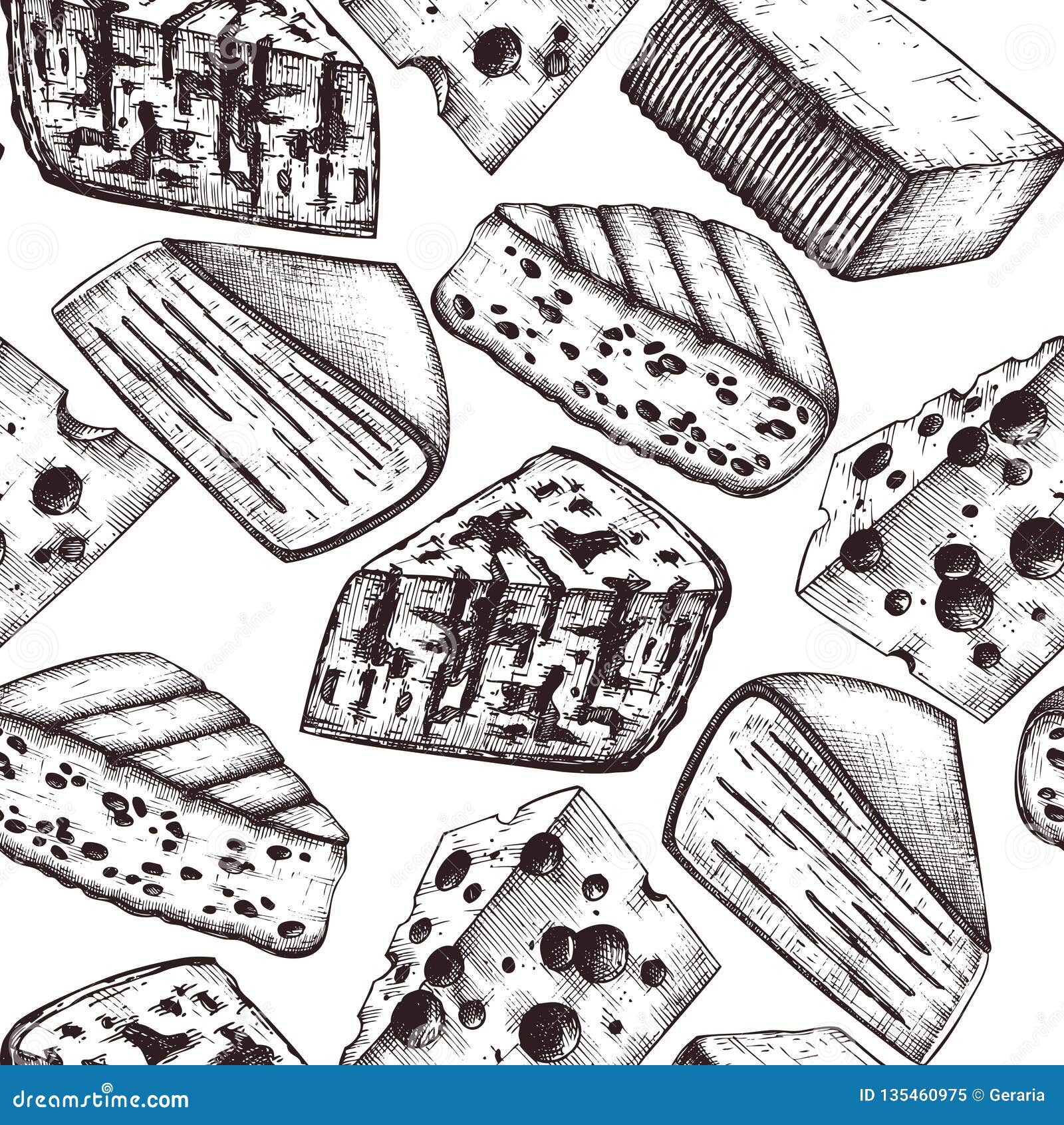 Vector Background with Cheese Sketches. Hand Drawn Restaurant Food ...