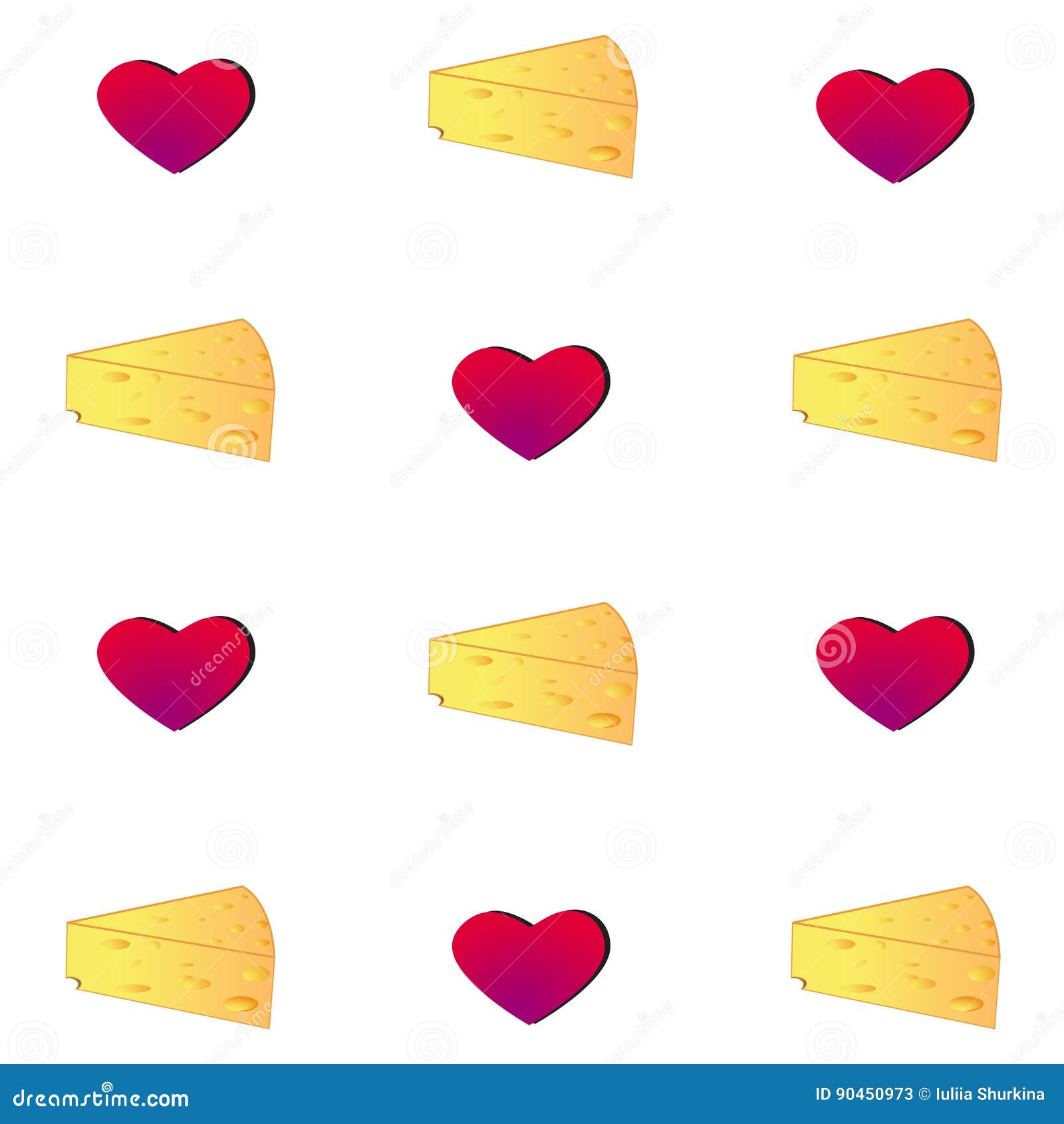 Cheese Pattern. Vector Background with Food and Heart. Stock Vector ...