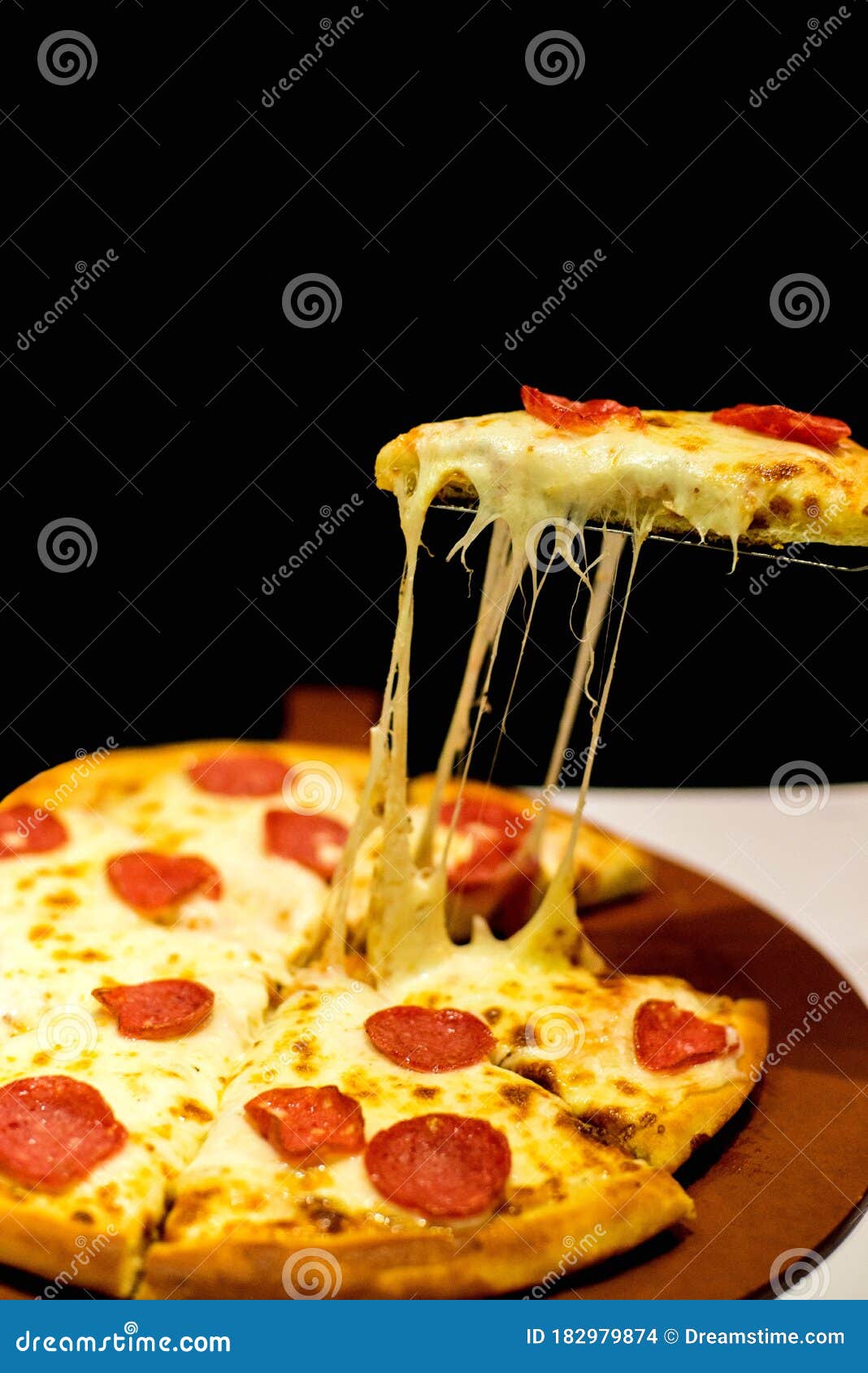 Cheese and pepperoni pizza stock photo. Image of fast - 182979874