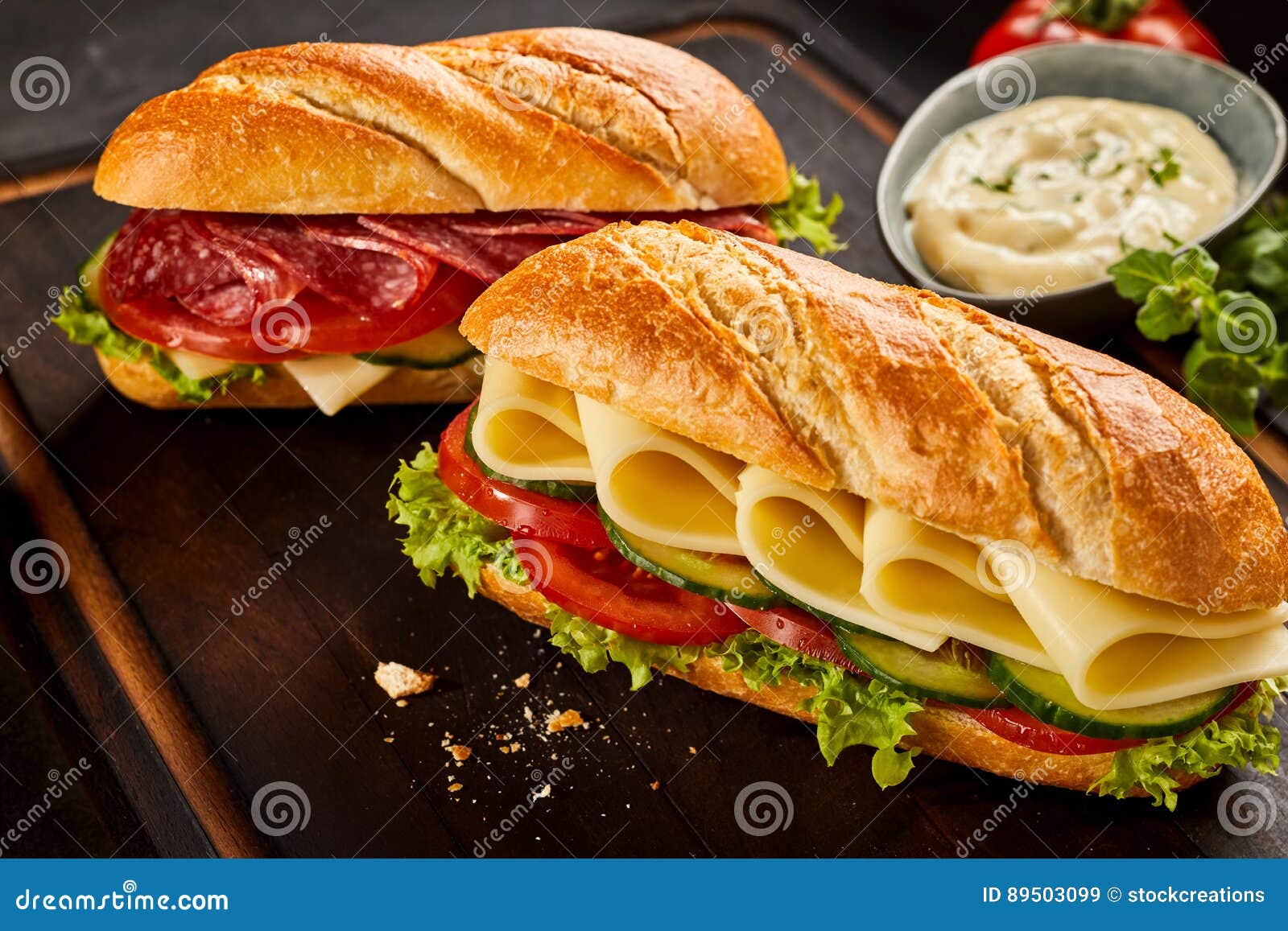 Cheese and Pepperoni Sandwiches with Dressing Stock Image - Image of ...