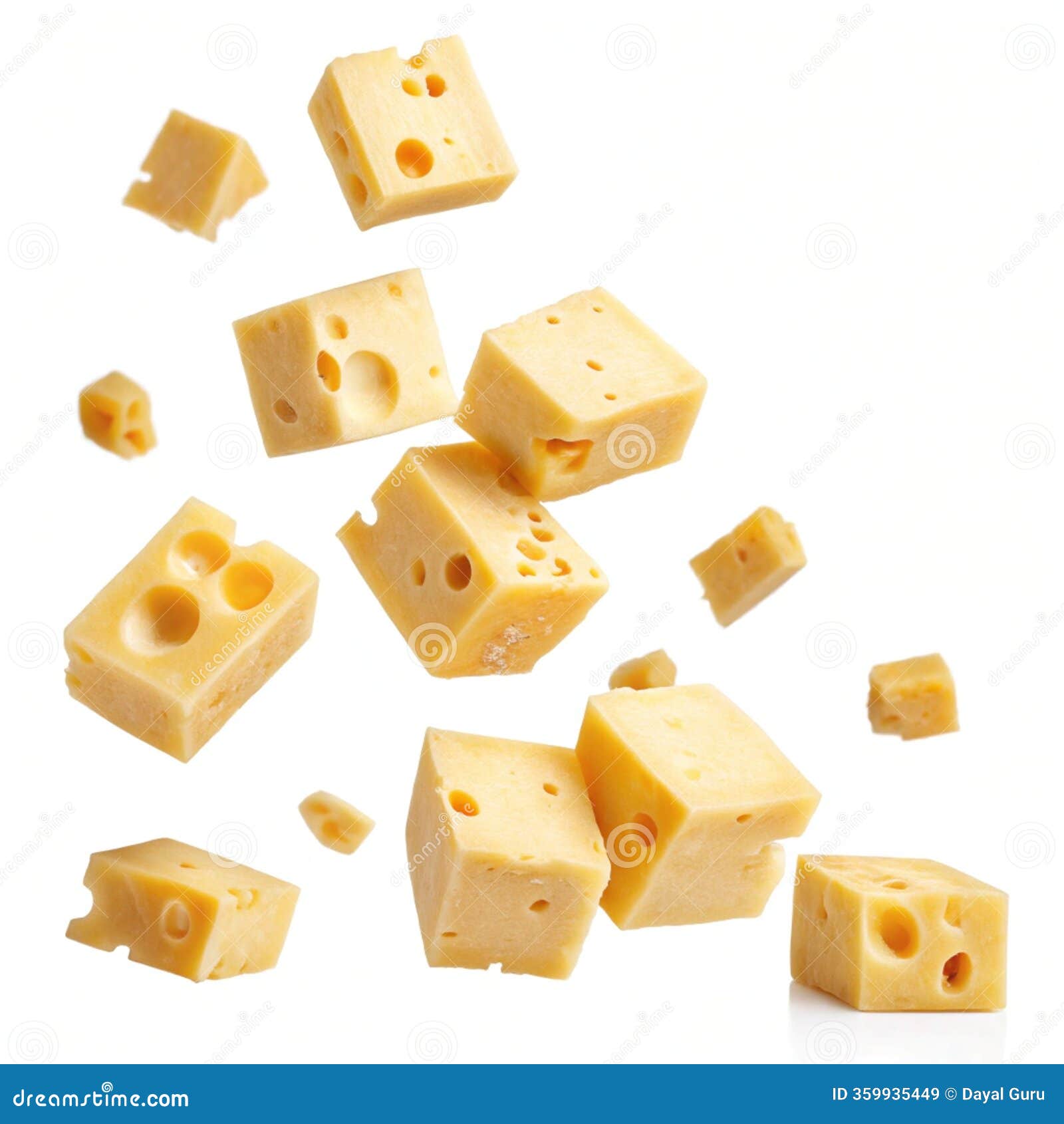 Cheese Pieces Falling Concept Isolated on White Background Stock ...