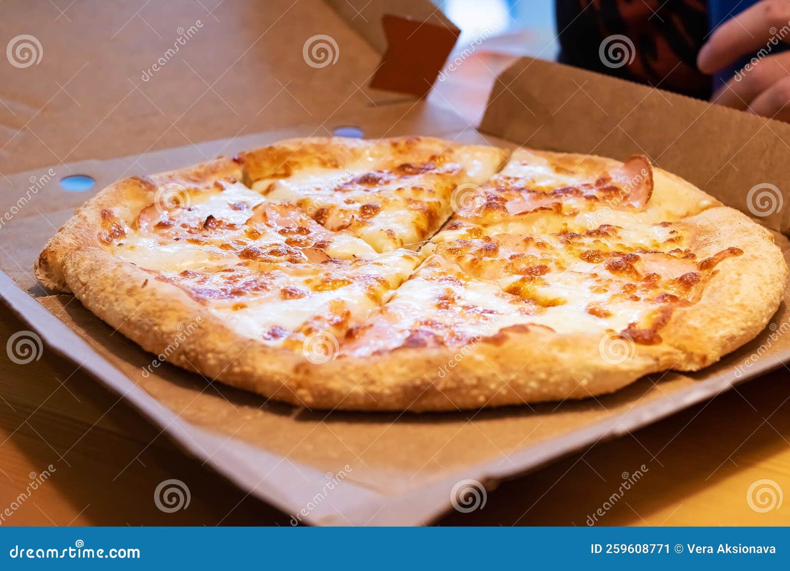 Cheese Pizza in a Cardboard Box Closeup Stock Image - Image of fresh ...