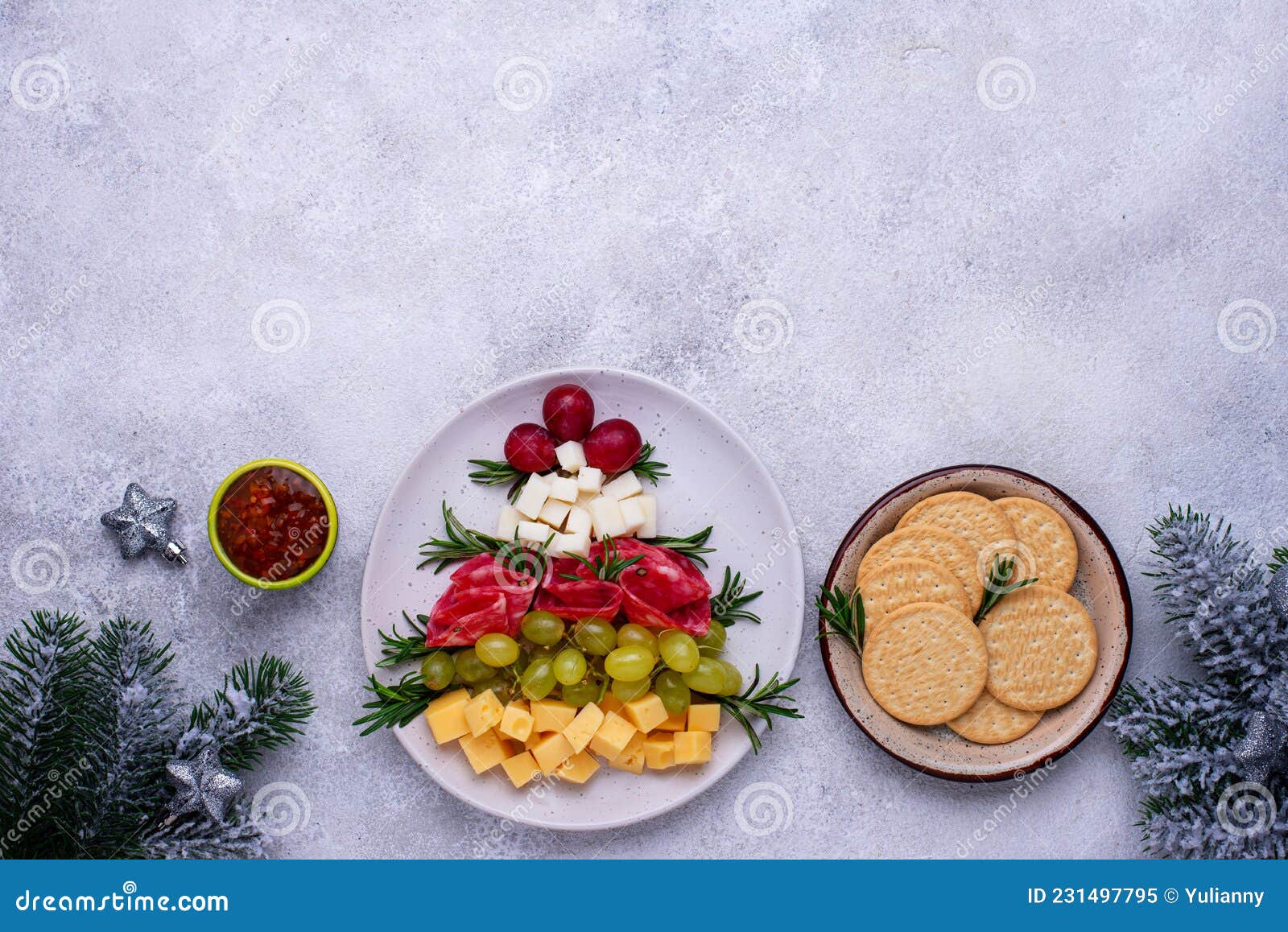 Cheese Plate with Salami in Shape of Tree. Stock Image - Image of ...