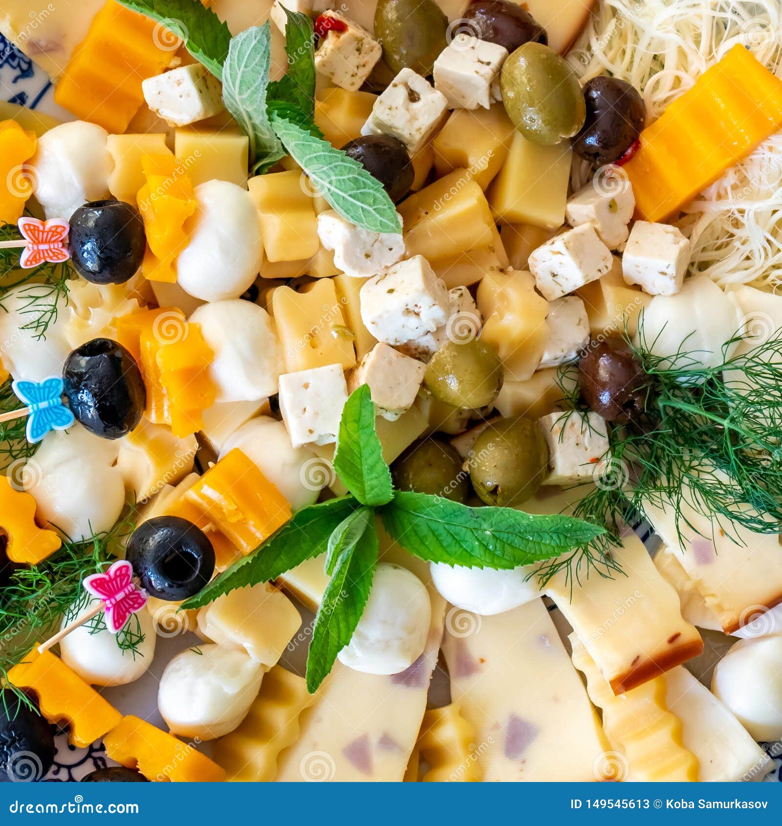 Cheese Platter, Assorted with Olive and Greenery on a Plate Stock Image ...