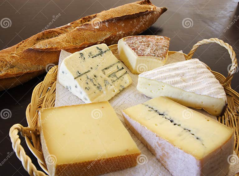 Cheese Platter and a Baton Bread Stock Photo - Image of interior ...