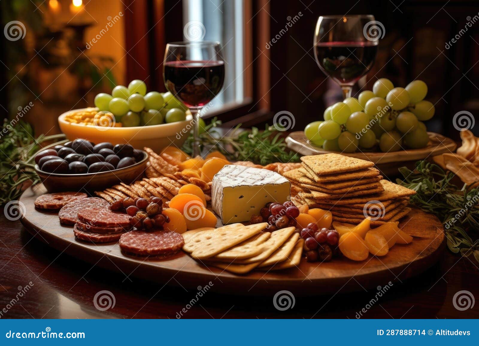 Cheese Platter with Crackers and Olives on Table Stock Photo - Image of ...