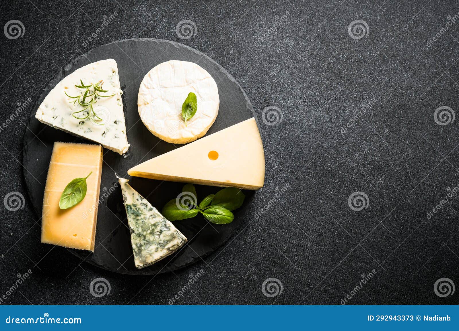 Cheese Platter with Craft Cheese Assortment at Black Background. Stock ...