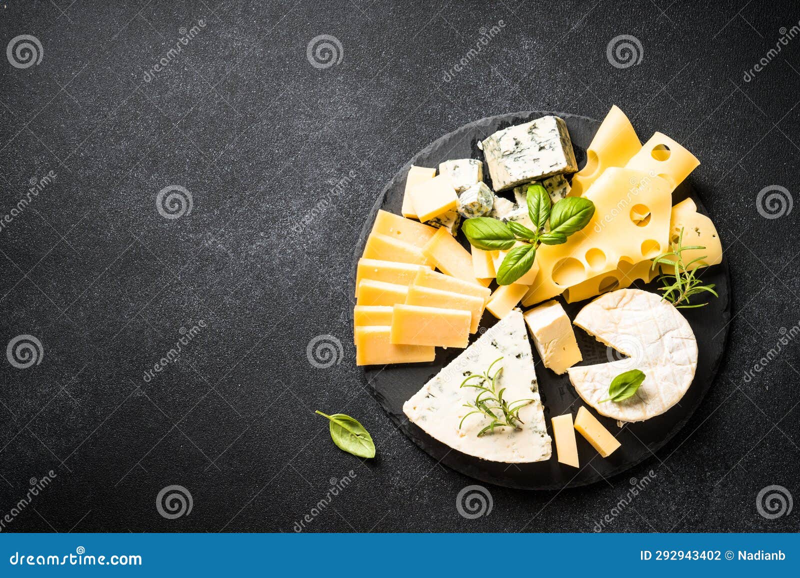 Cheese Platter with Craft Cheese Assortment at Black Background. Stock ...