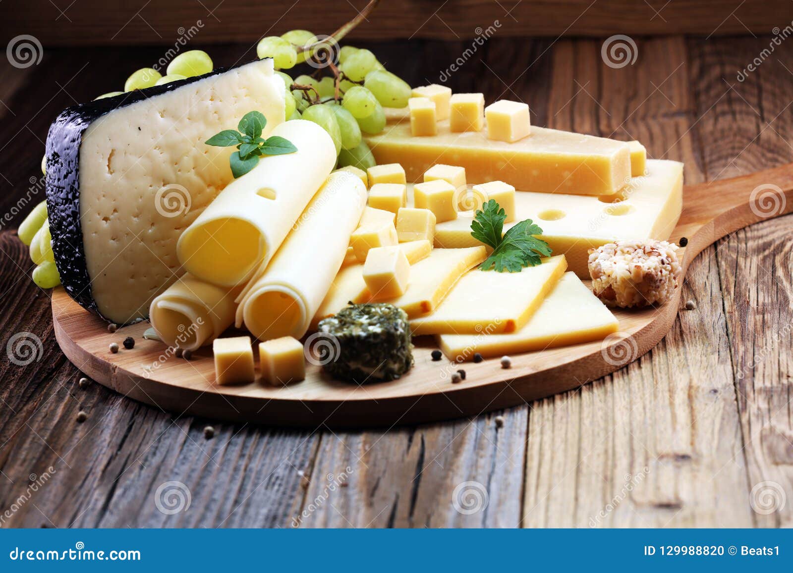 Cheese Platter with Different Cheese and Grapes. Stock Photo - Image of ...