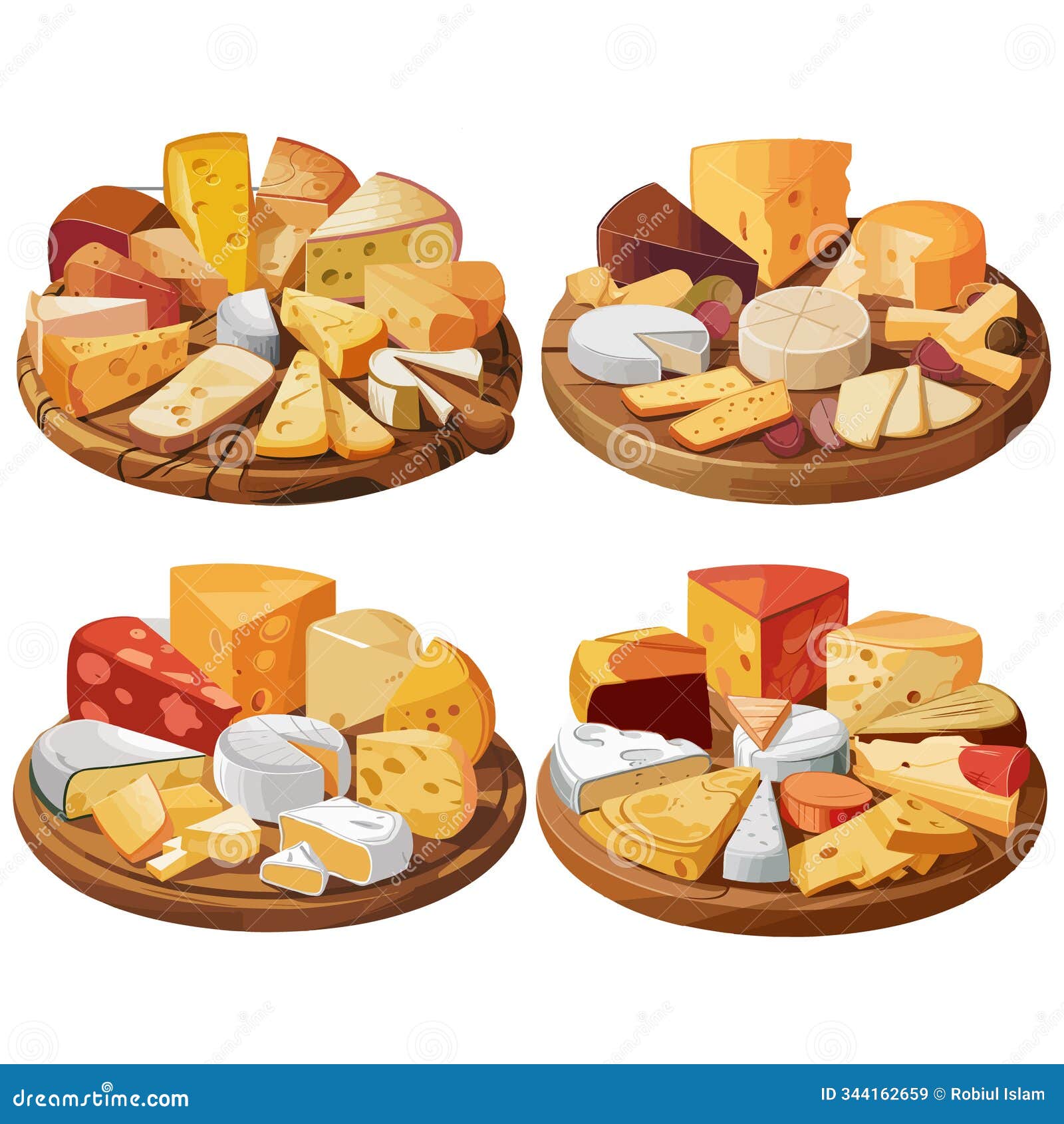 Cheese Platter Vector Illustration with Assorted Cheeses on Wood Stock ...