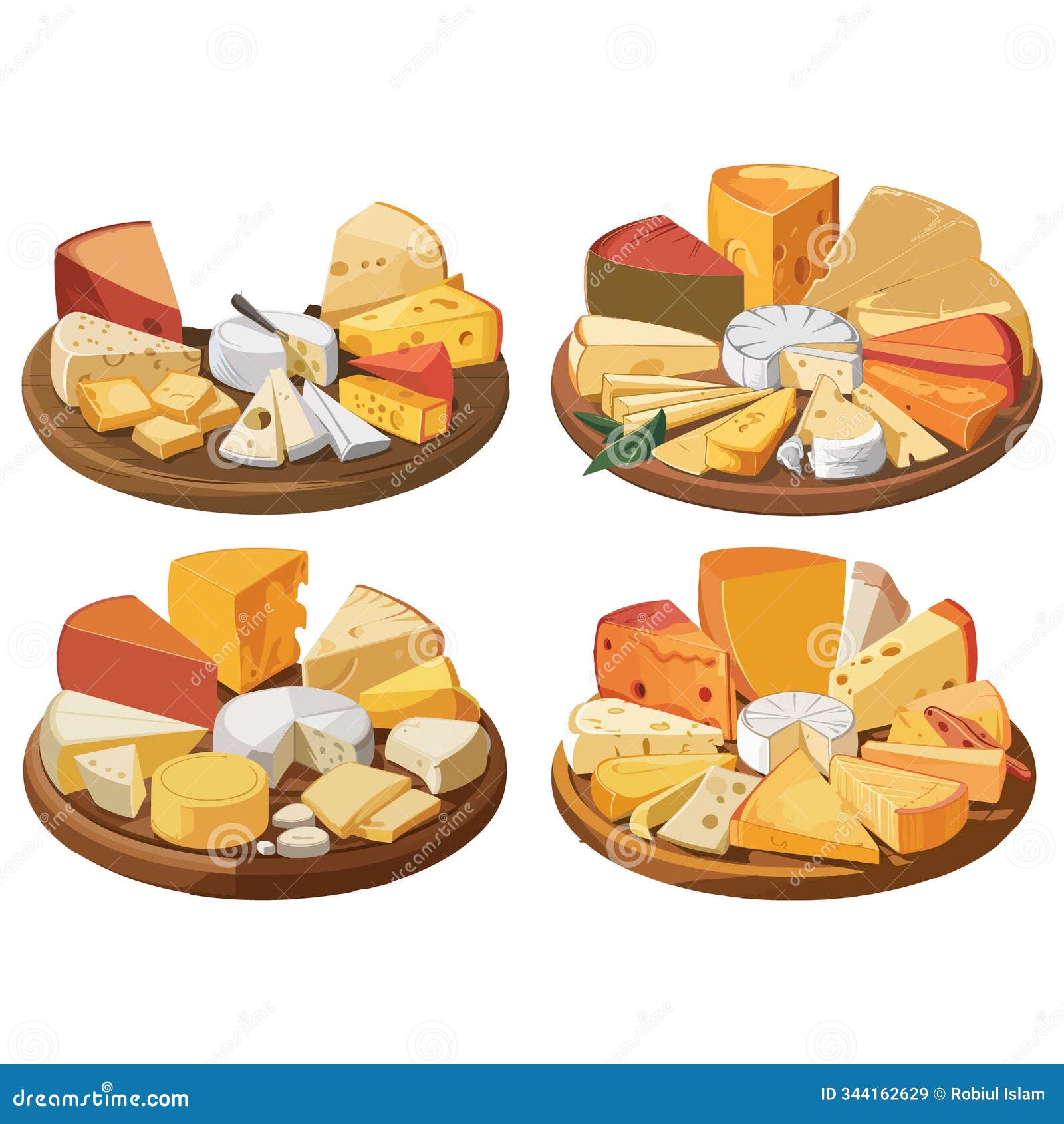 Cheese Platter Vector Illustration with Assorted Cheeses Stock Vector ...
